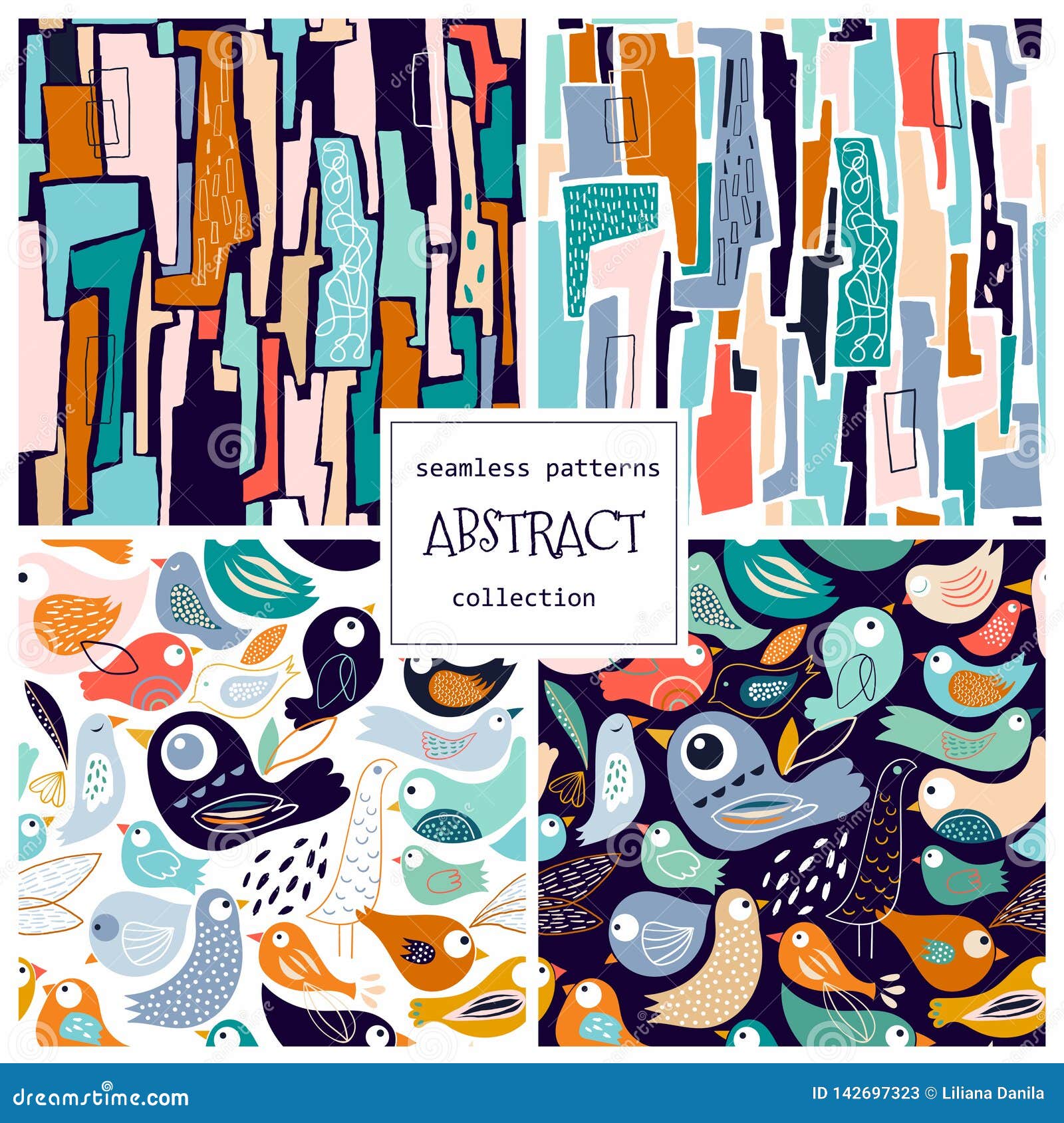 Abstract Seamless Patterns Collection with Hand Drawn Elements Stock ...