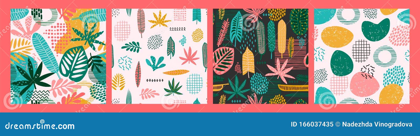 Abstract Seamless Patterns with Tropical Leaves and Geometric Shapes ...