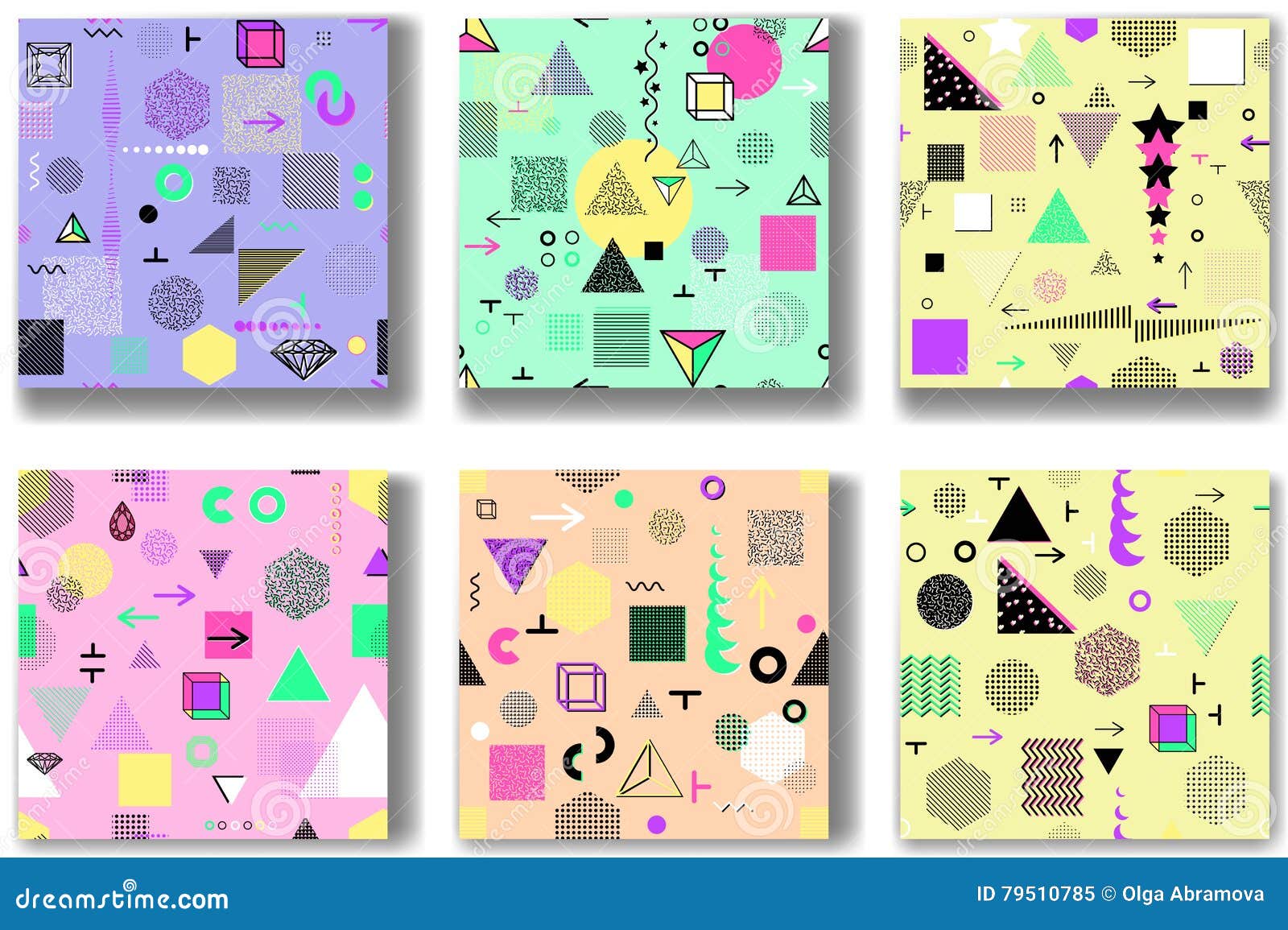Abstract Seamless Patterns 80 90 S Styles Trendy Memphis Style Stock