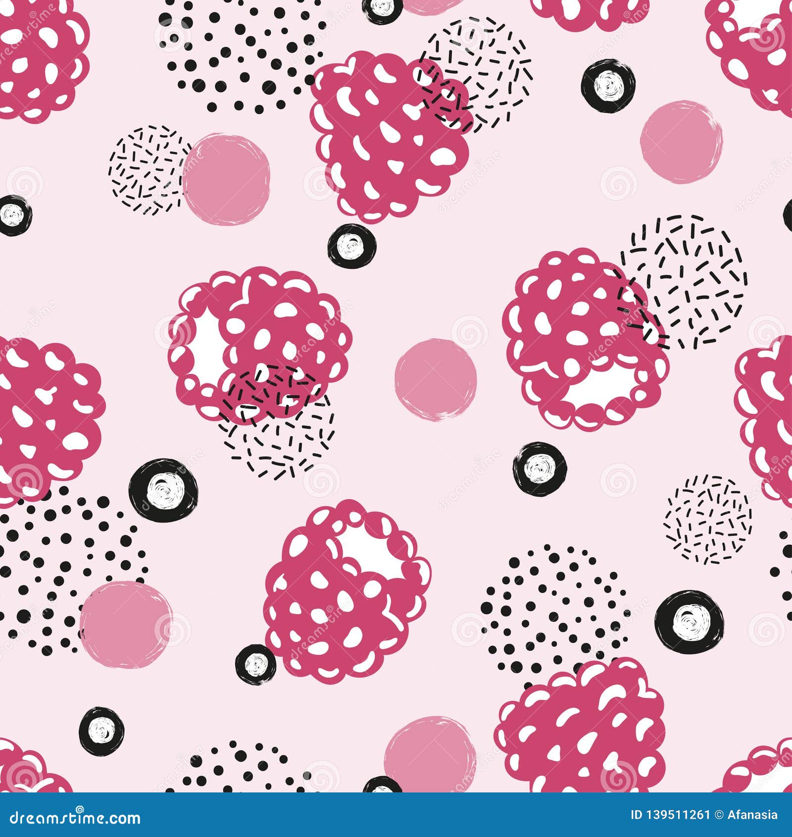 Seamless Raspberry Background White Pink Pattern Vector Illustration ...