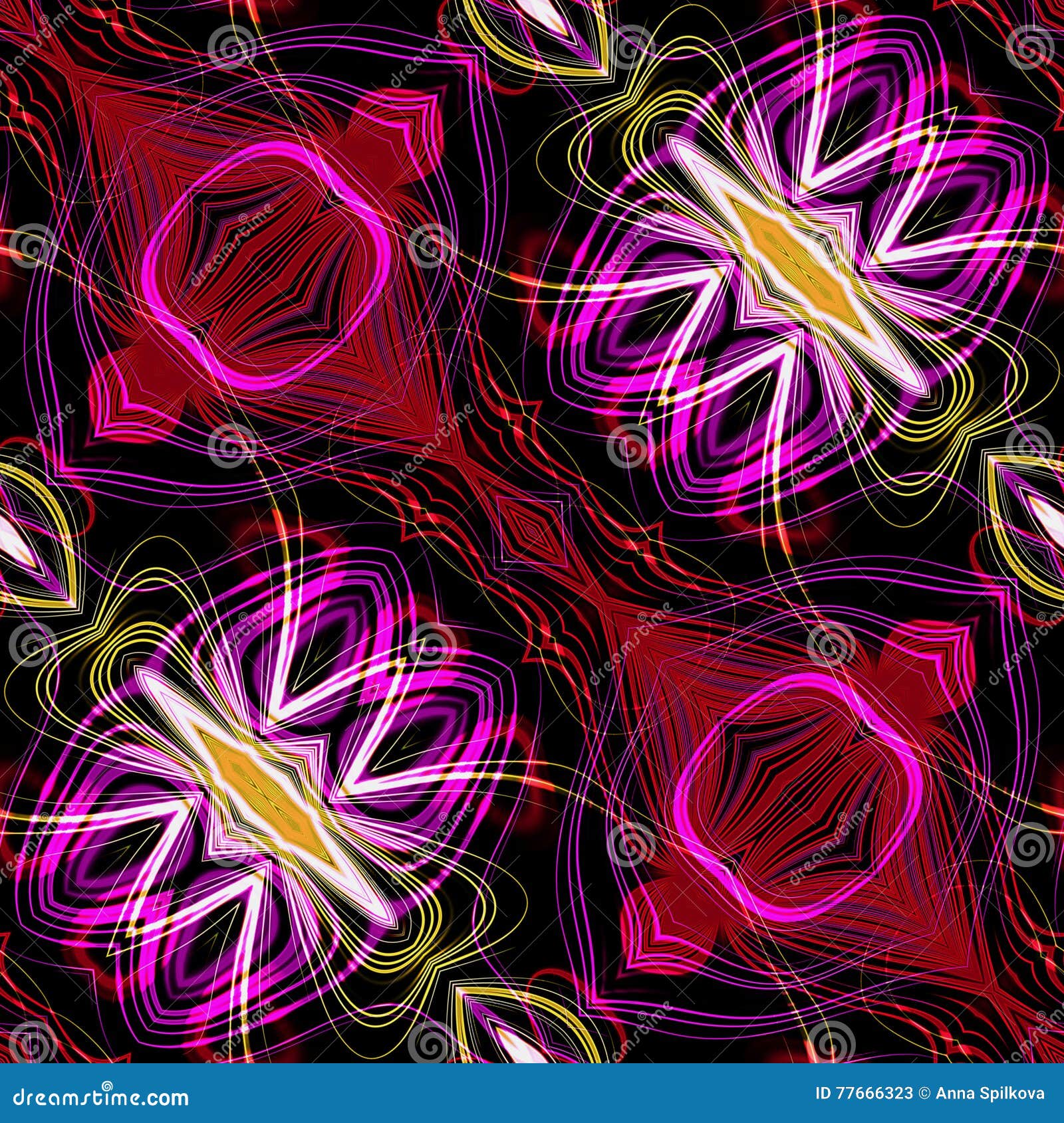 Abstract Seamless Red, Pink and Yellow Pattern with Glowing Lines and ...
