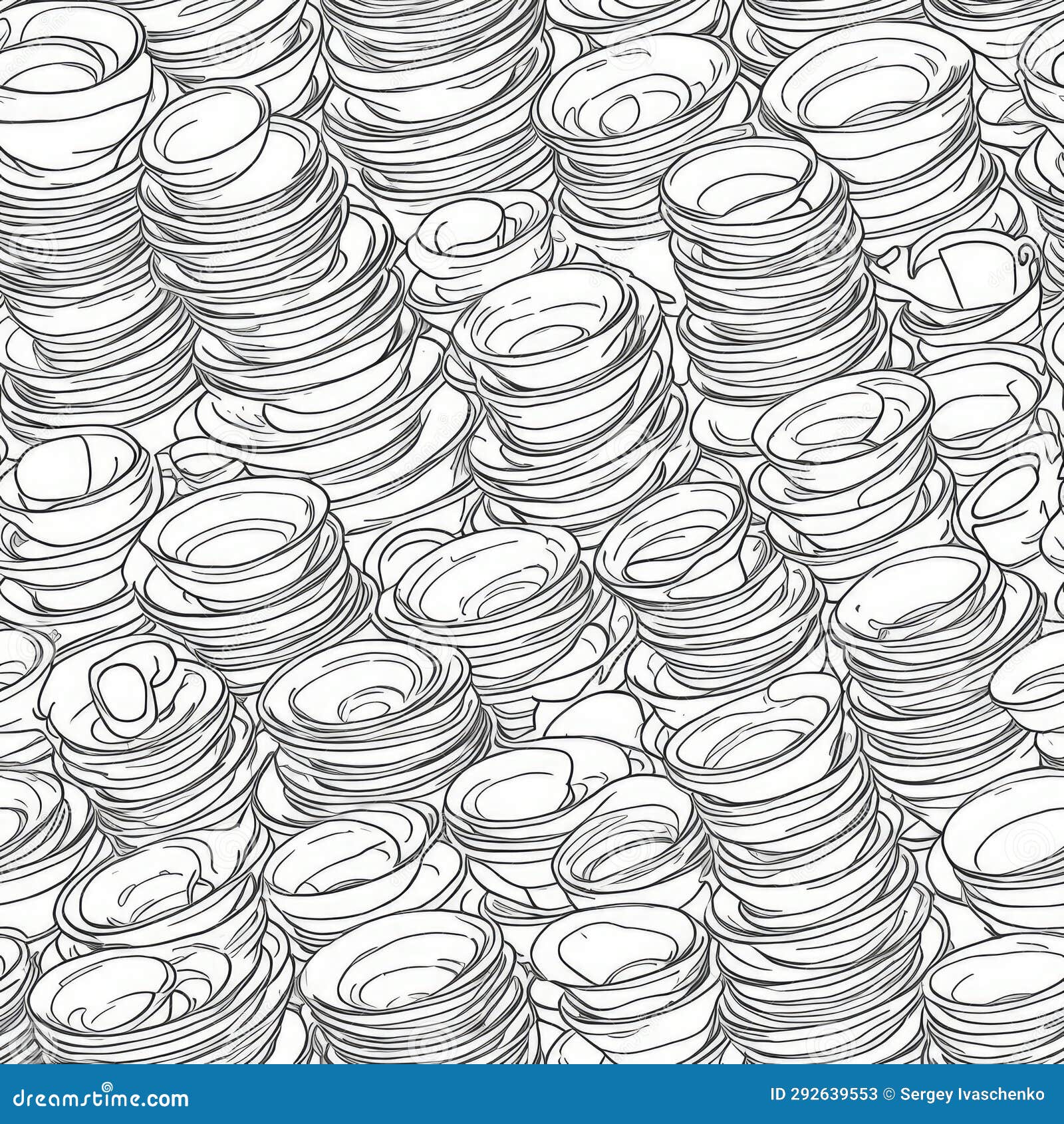 Abstract Seamless Texture of Dishes in Black and White Lines. Stock ...