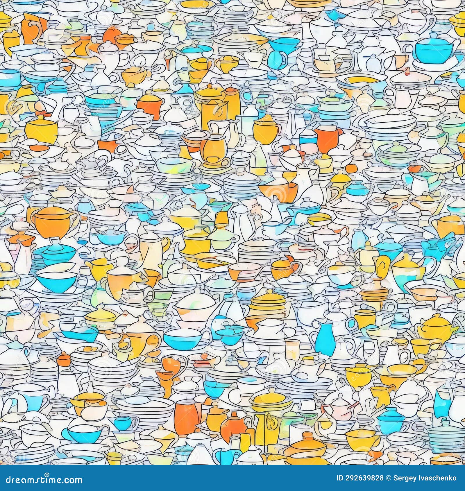 Abstract Seamless Texture of Dishes in Colored Lines. Stock ...