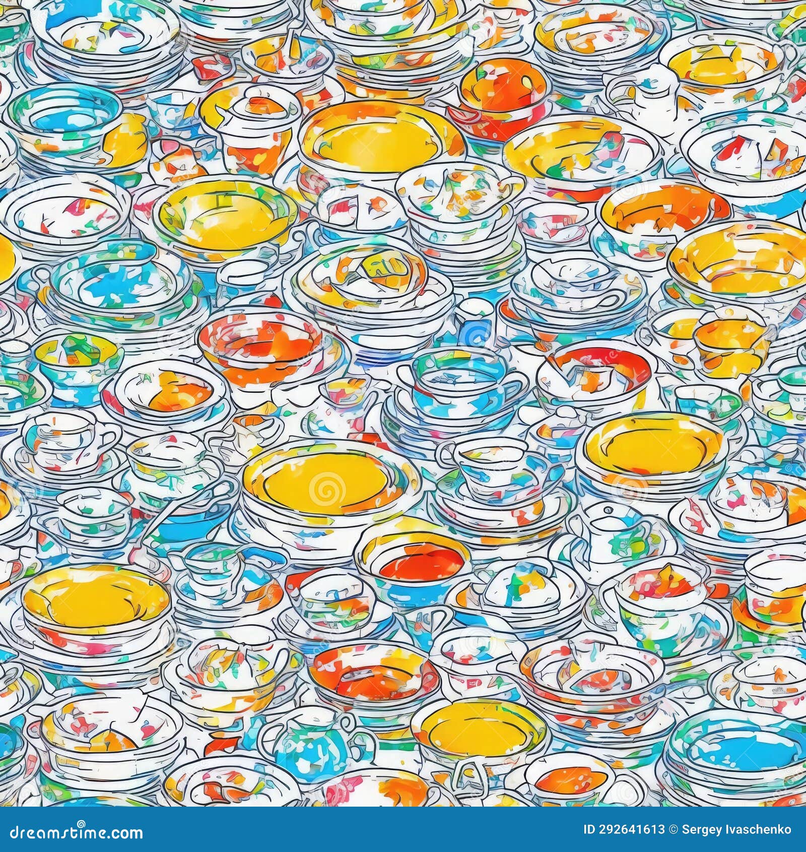 Abstract Seamless Texture of Dishes in Colored Lines. Stock ...