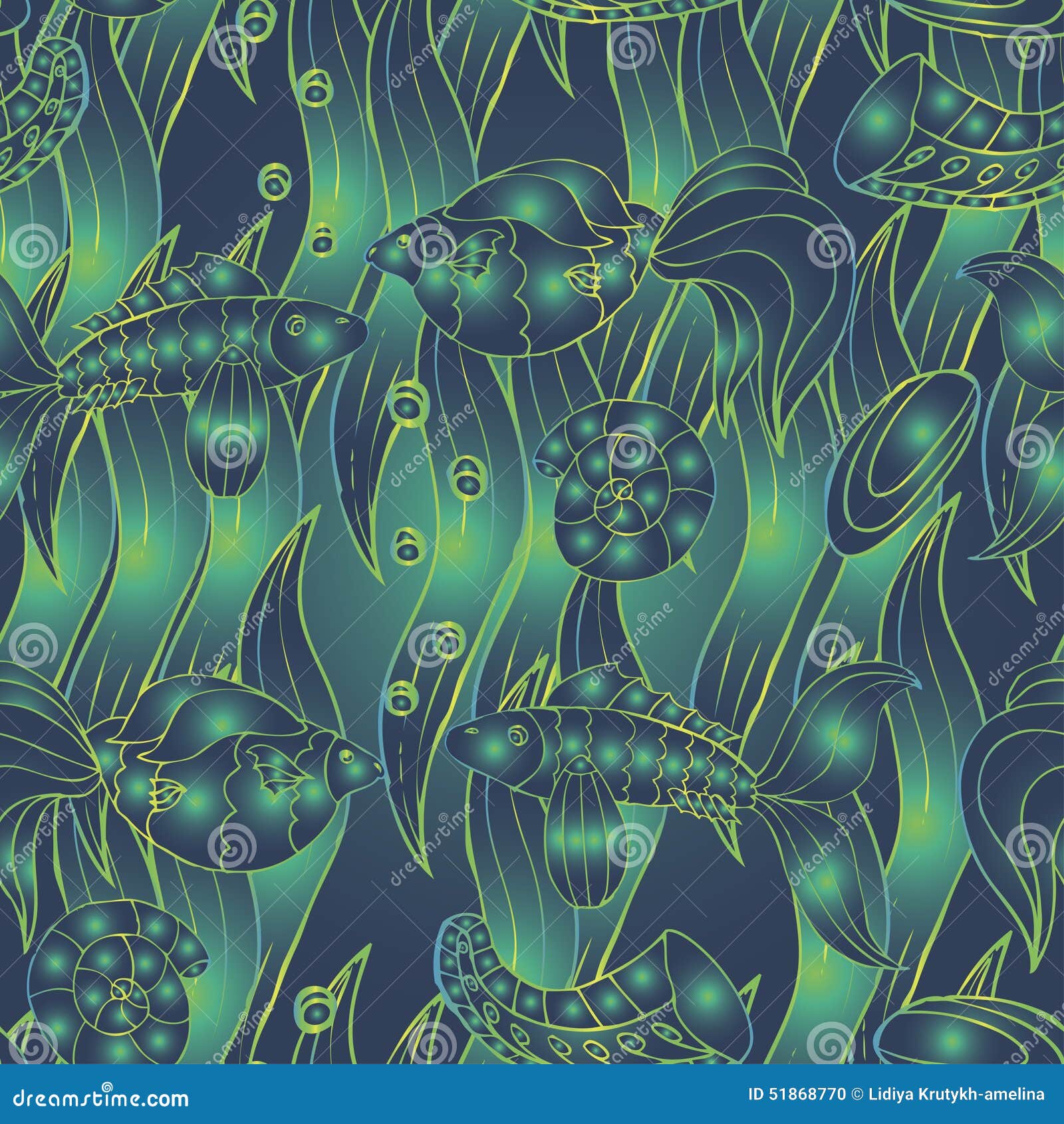 Abstract Seamless Texture with Fish, Bubbles. Stock Vector ...