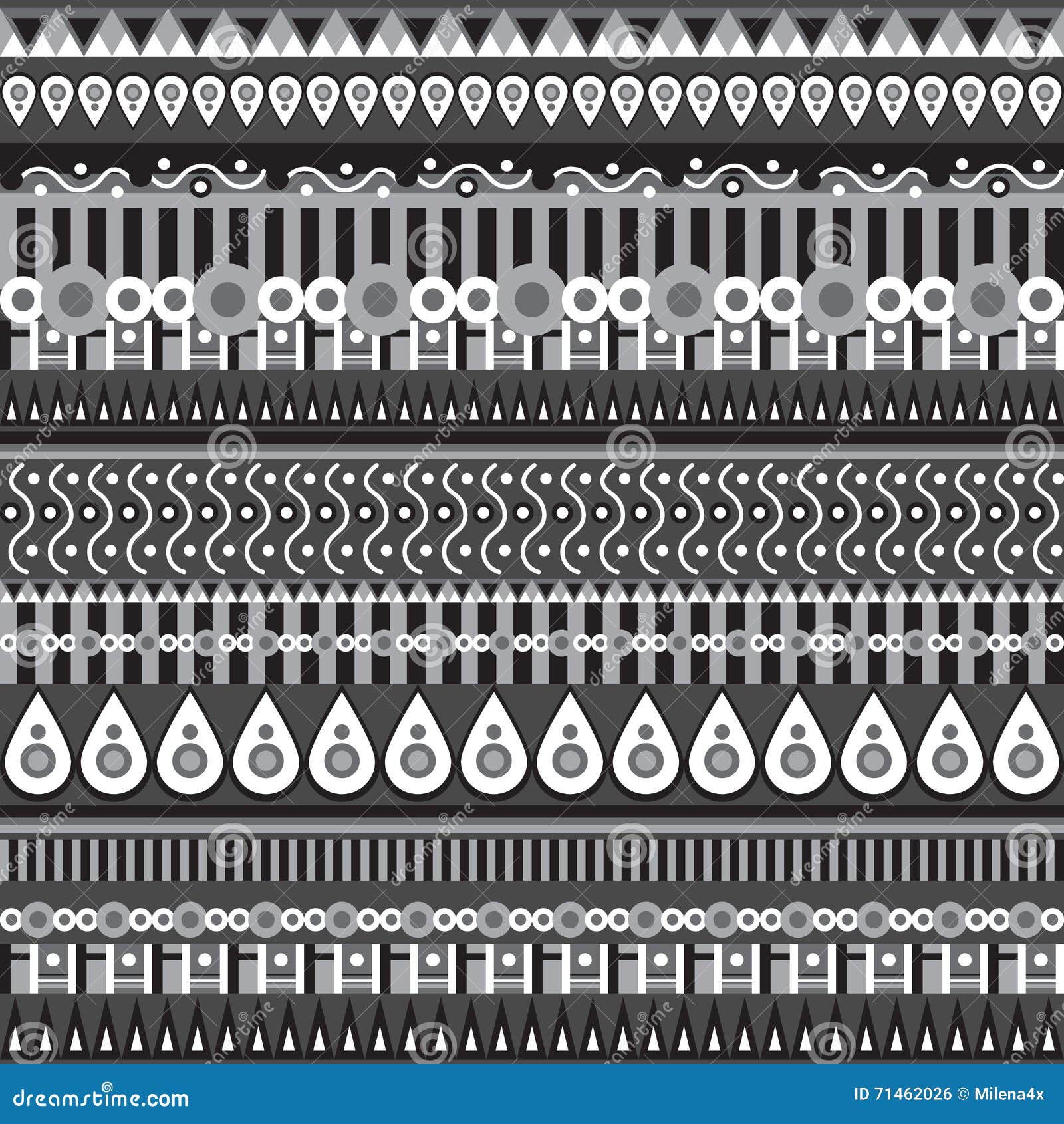 Abstract Seamless Tribal Ethnic Background, Black and White, Vector ...