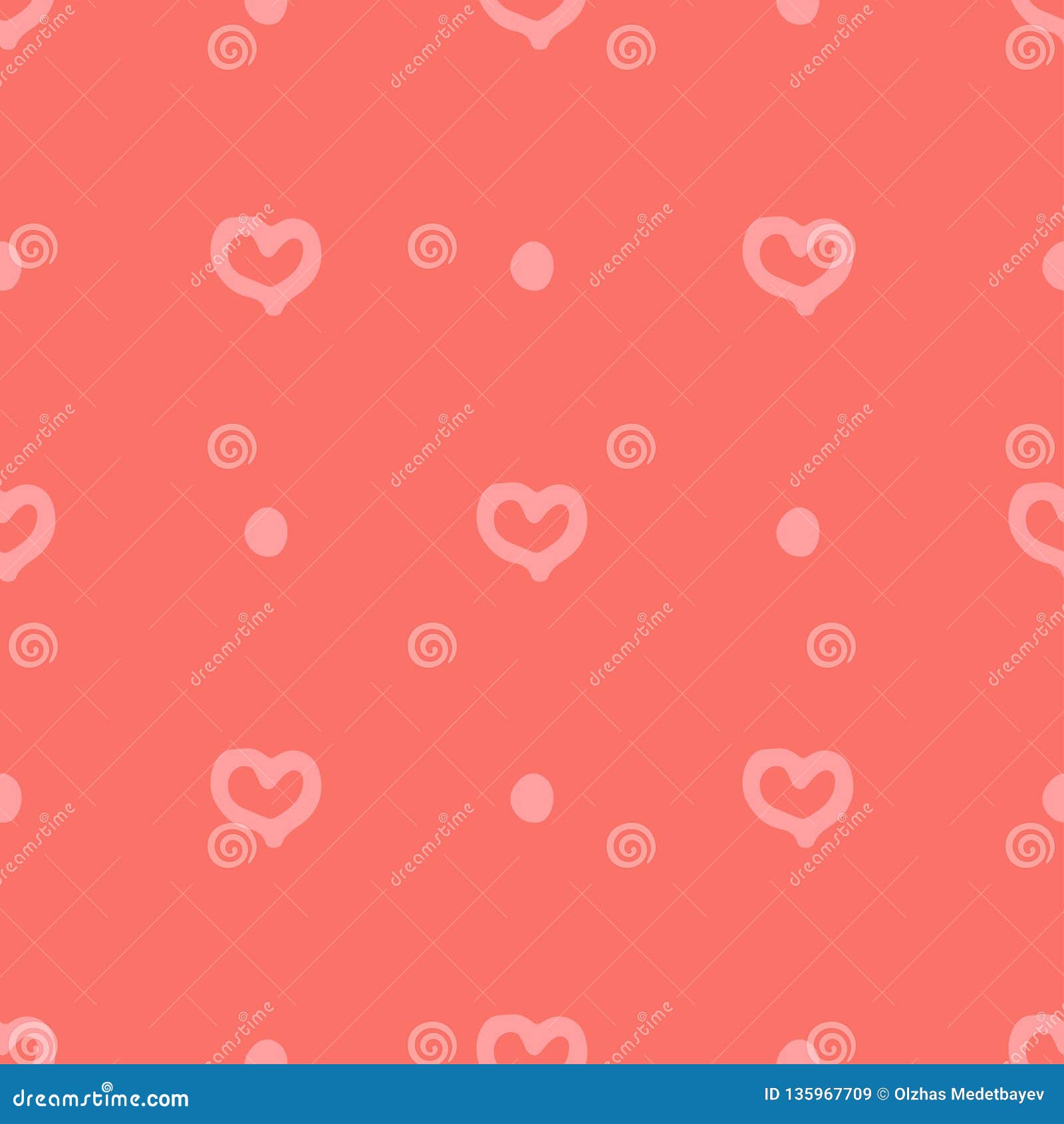 Abstract Seamless Vector with Hearts on Coral Color Background Stock ...