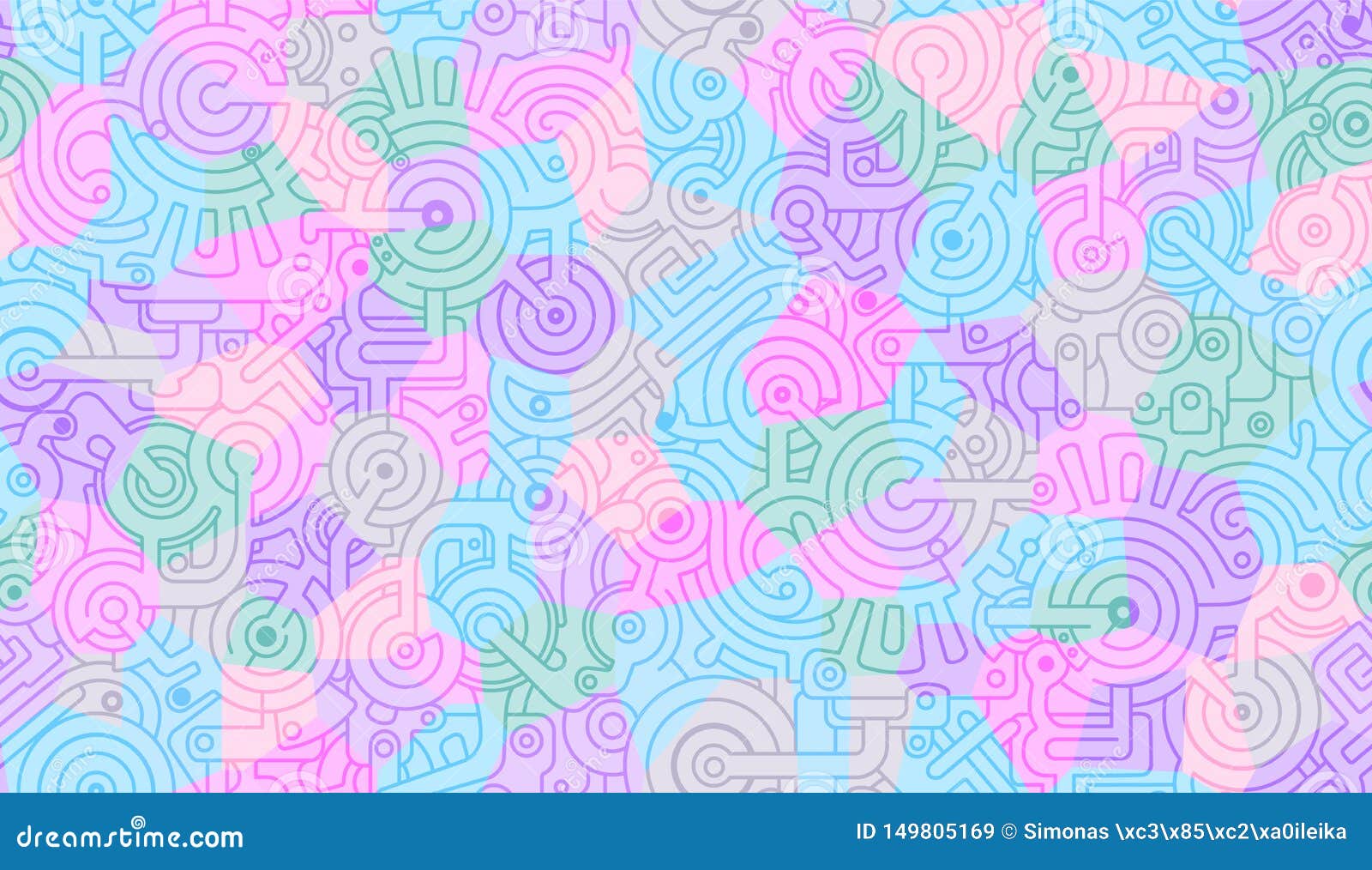 Abstract Seamless Vector Pattern. Mechanical. Isolated. Pink, Purple ...