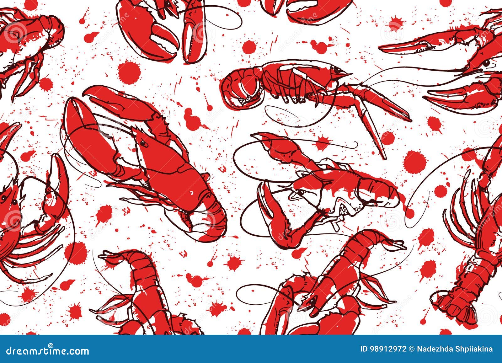 Abstract Seamless Vector Pattern with Set of Crayfish Ink Illustrations ...