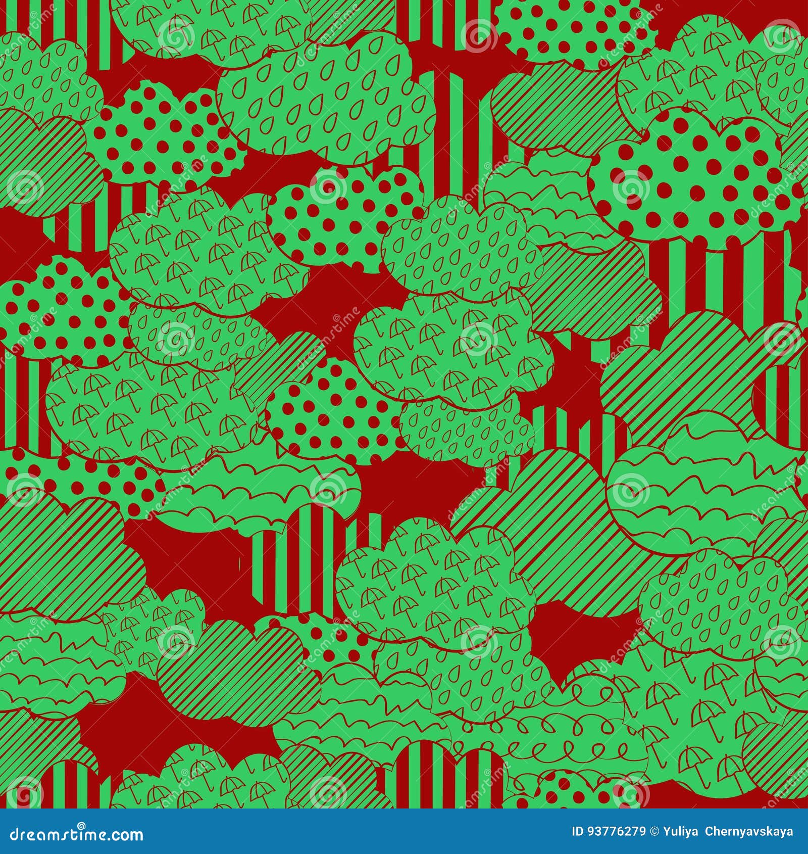 Abstract Seamless Vector Pattern With Superposition Clouds. Green And ...