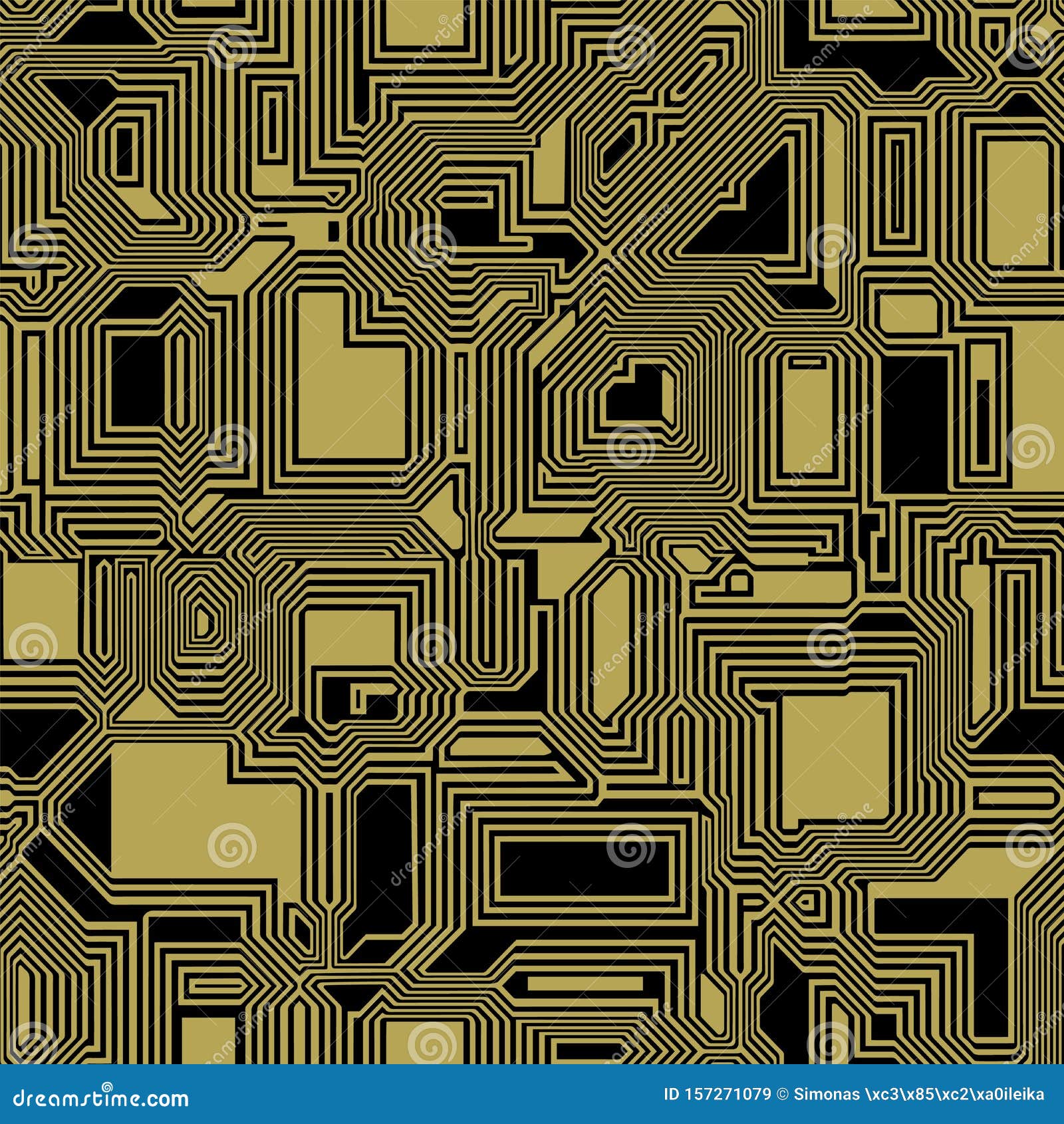Abstract Seamless Vector Pattern Texture. Microchips. Golden and Black ...