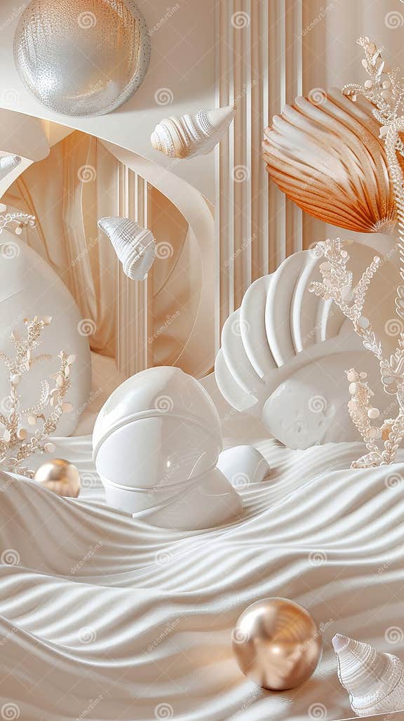 Abstract Seashell and Sphere Composition Stock Illustration ...