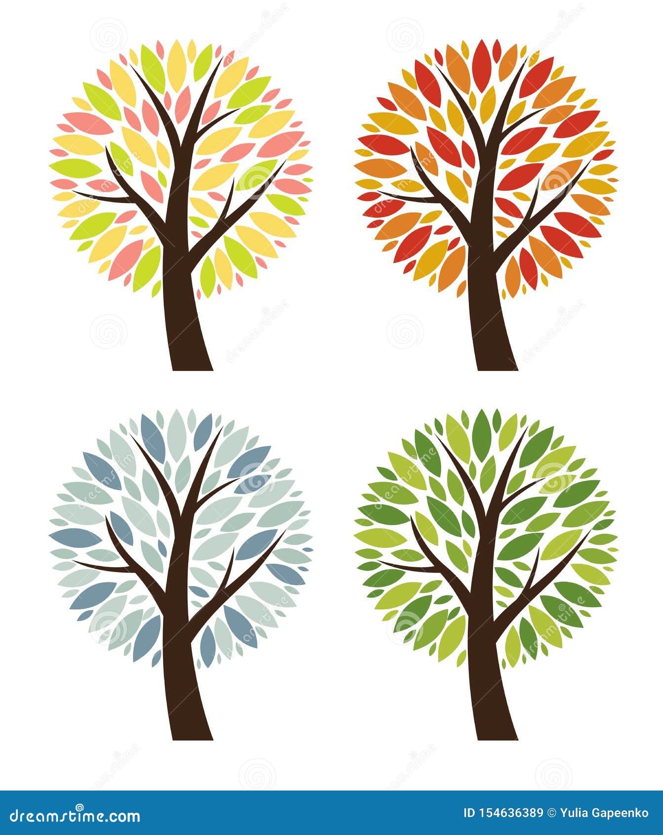 Abstract 4 Seasons Vector Tree Collection Set Illustration Stock Vector ...