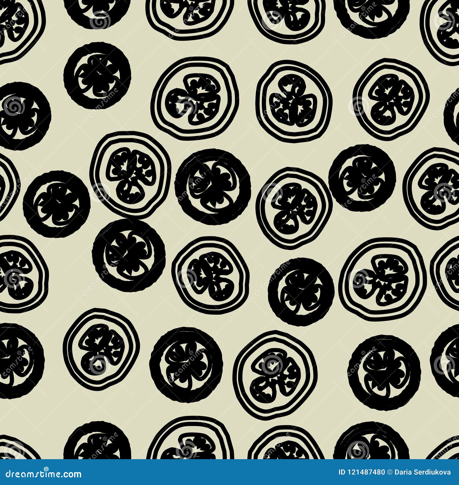 Abstract Seamless Pattern, Vector, Round Shapes, Linear, Thick Black ...