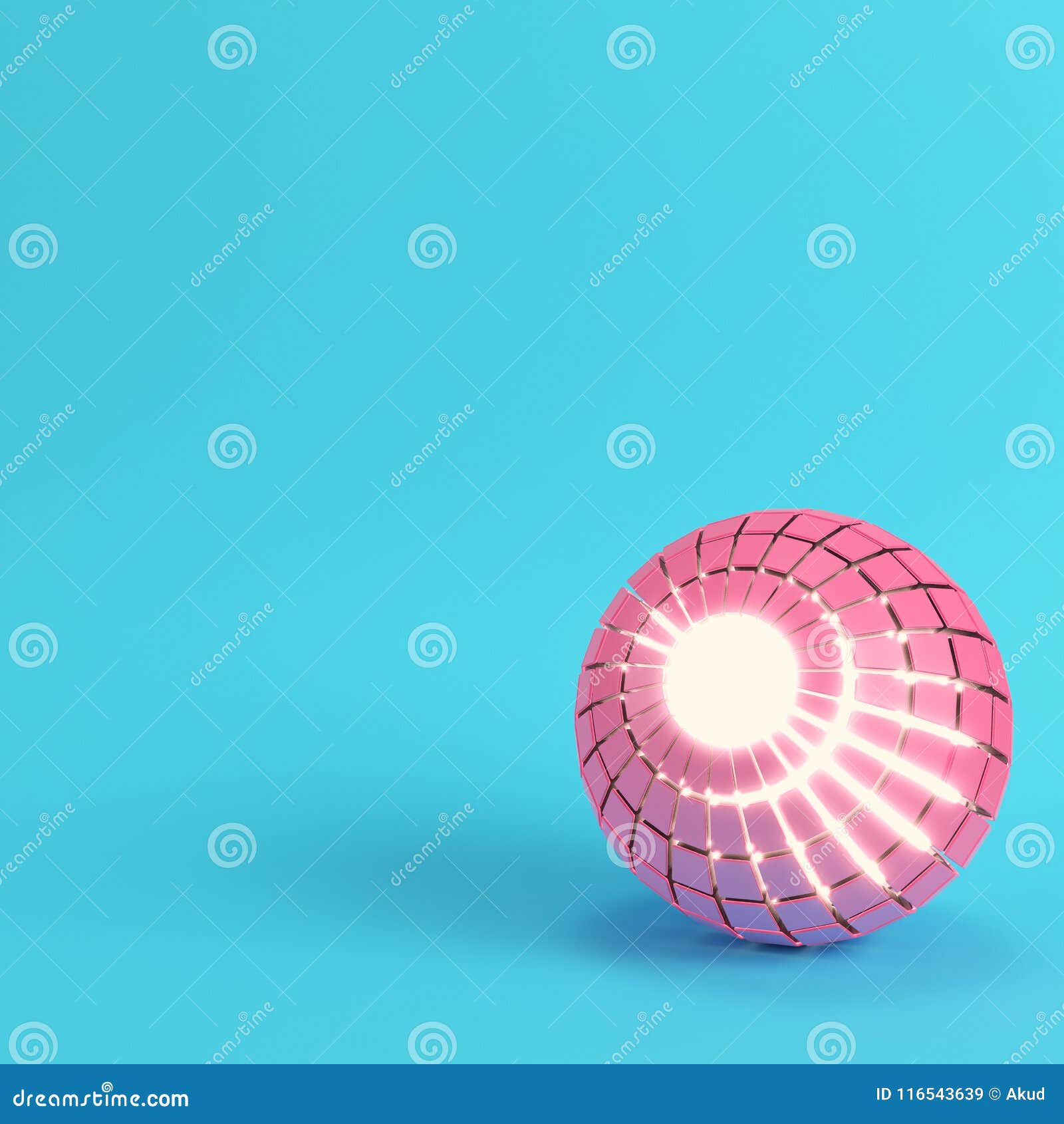 Abstract Segmented Pink Sphere Glowing Inside on Bright Blue Background ...
