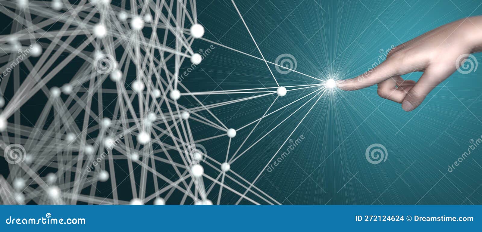 Hand Pointing at One Node is a Large Network of Nodes Stock Photo ...