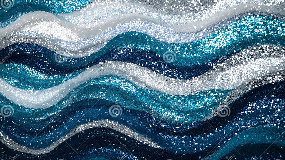 Abstract Sequin Wall Art with Shimmering Blue and Silver Patterns ...