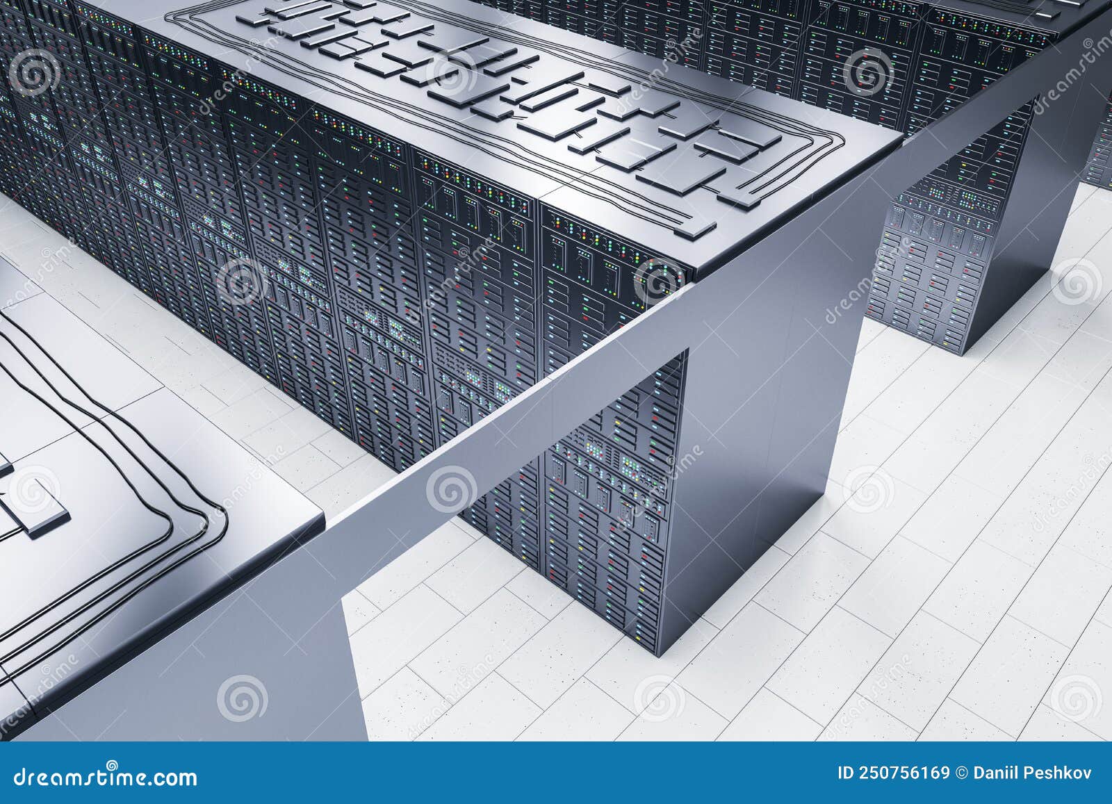 Abstract Server Room Interior Background with Racks. Cloud Computing ...