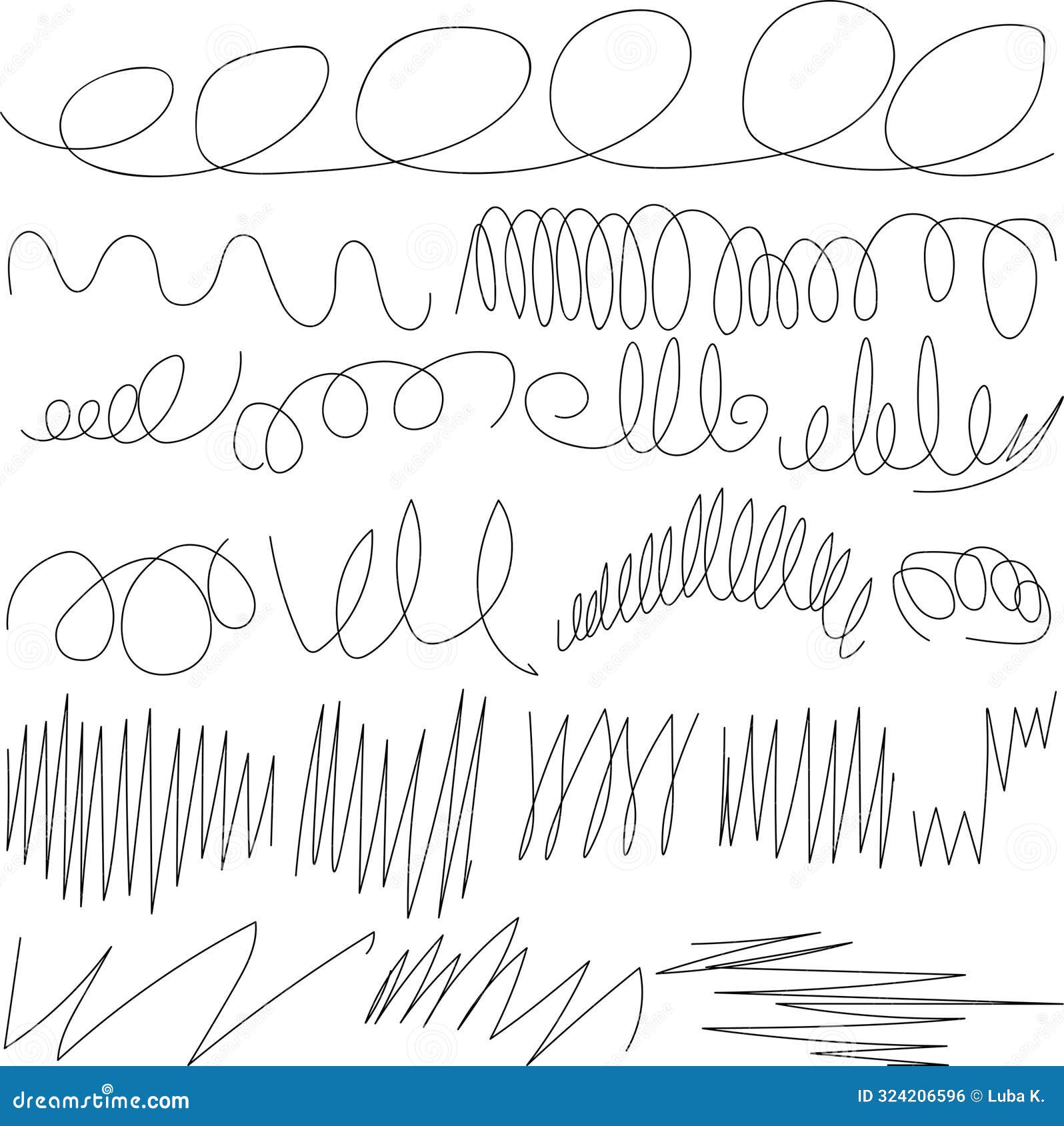 Abstract Set of Curly Lines of Free-form Doodles, Simple Black ...