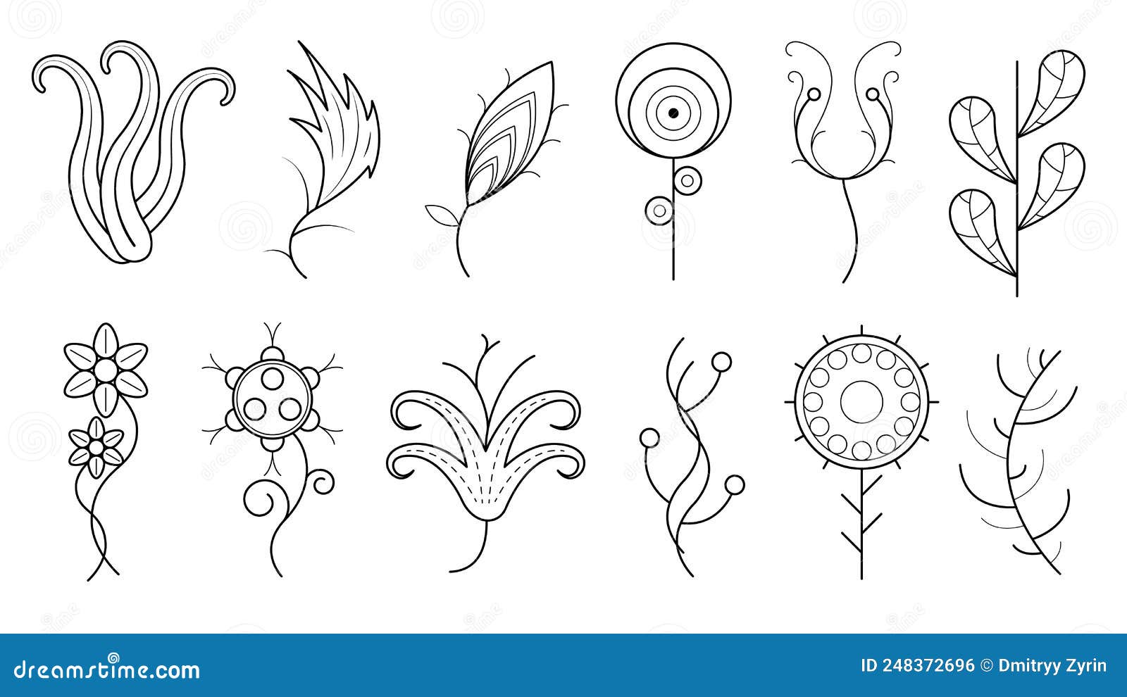 Abstract Set Doodle Elements Hand Drawn Collection Botanic Herbal Flora