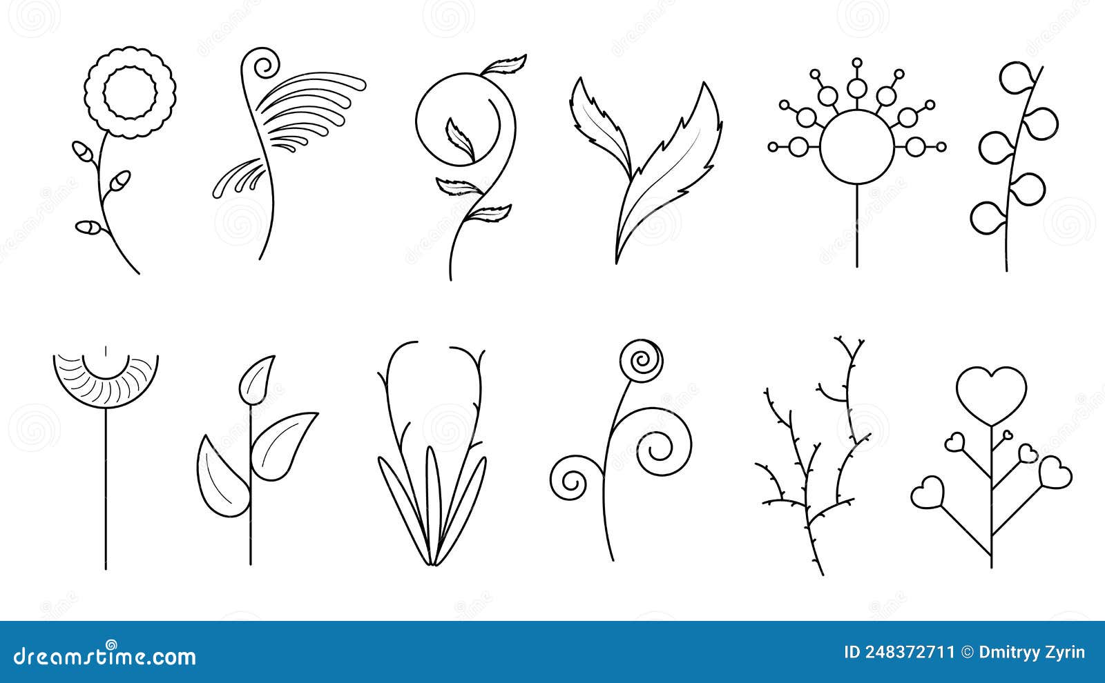 Abstract Set Doodle Elements Hand Drawn Collection Botanic Herbal Flora
