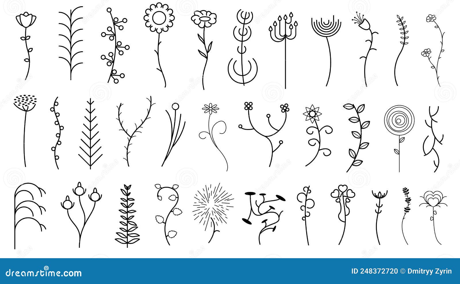Abstract Set Doodle Elements Hand Drawn Collection Botanic Herbal Flora