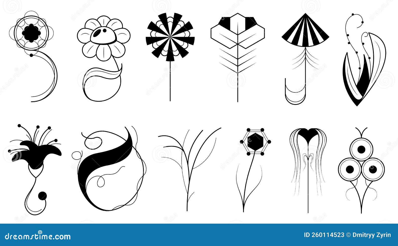 Abstract Set Doodle Elements Hand Drawn Collection Botanic Herbal Flora