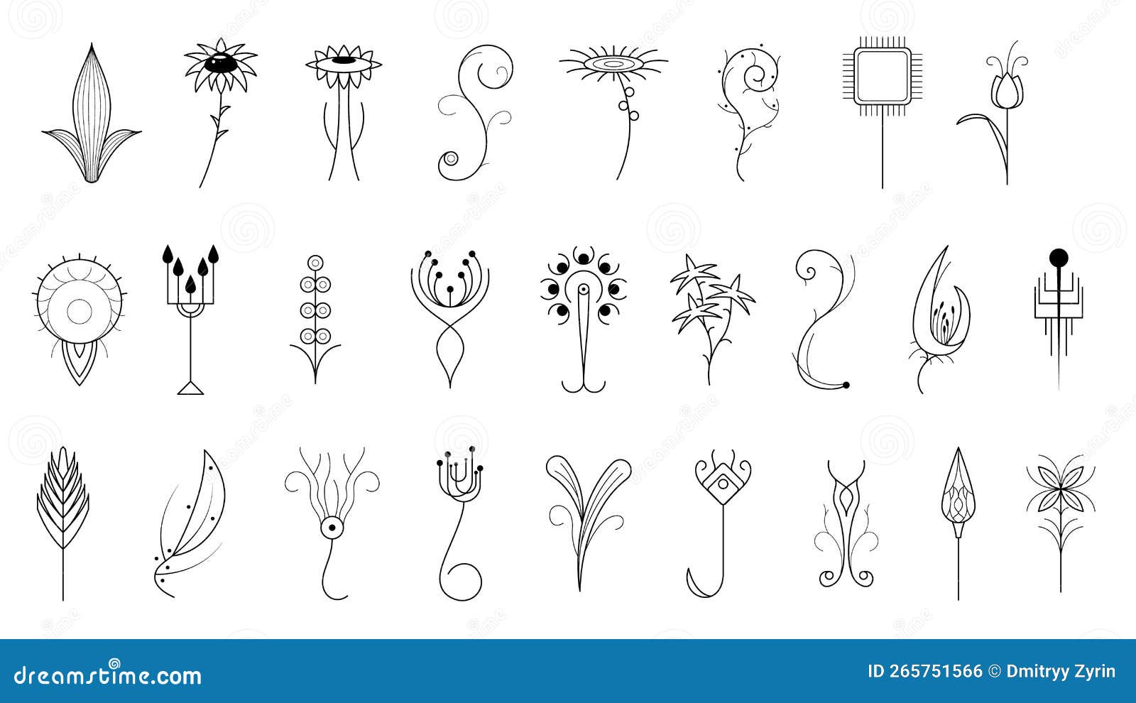 Abstract Set Doodle Elements Hand Drawn Collection Botanic Herbal Flora