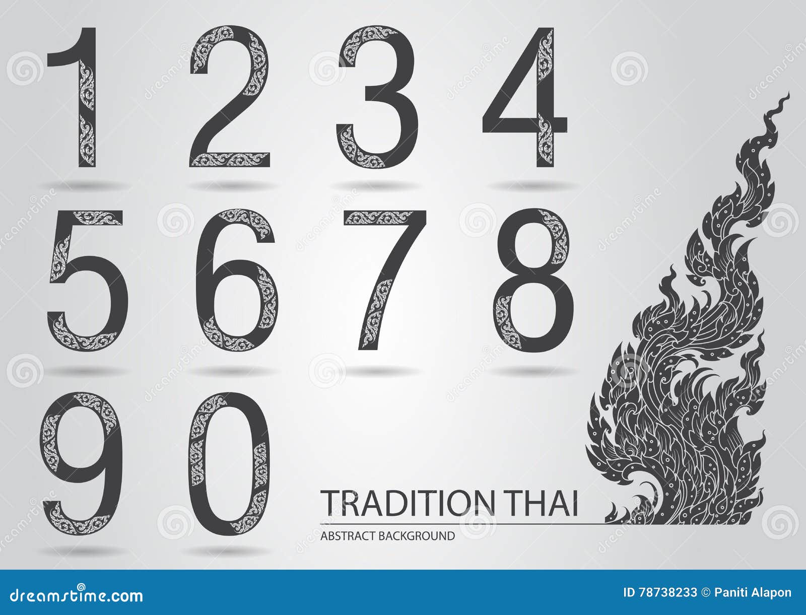 Abstract Set Number Made from Line Thai Art Pattern Stock Vector ...