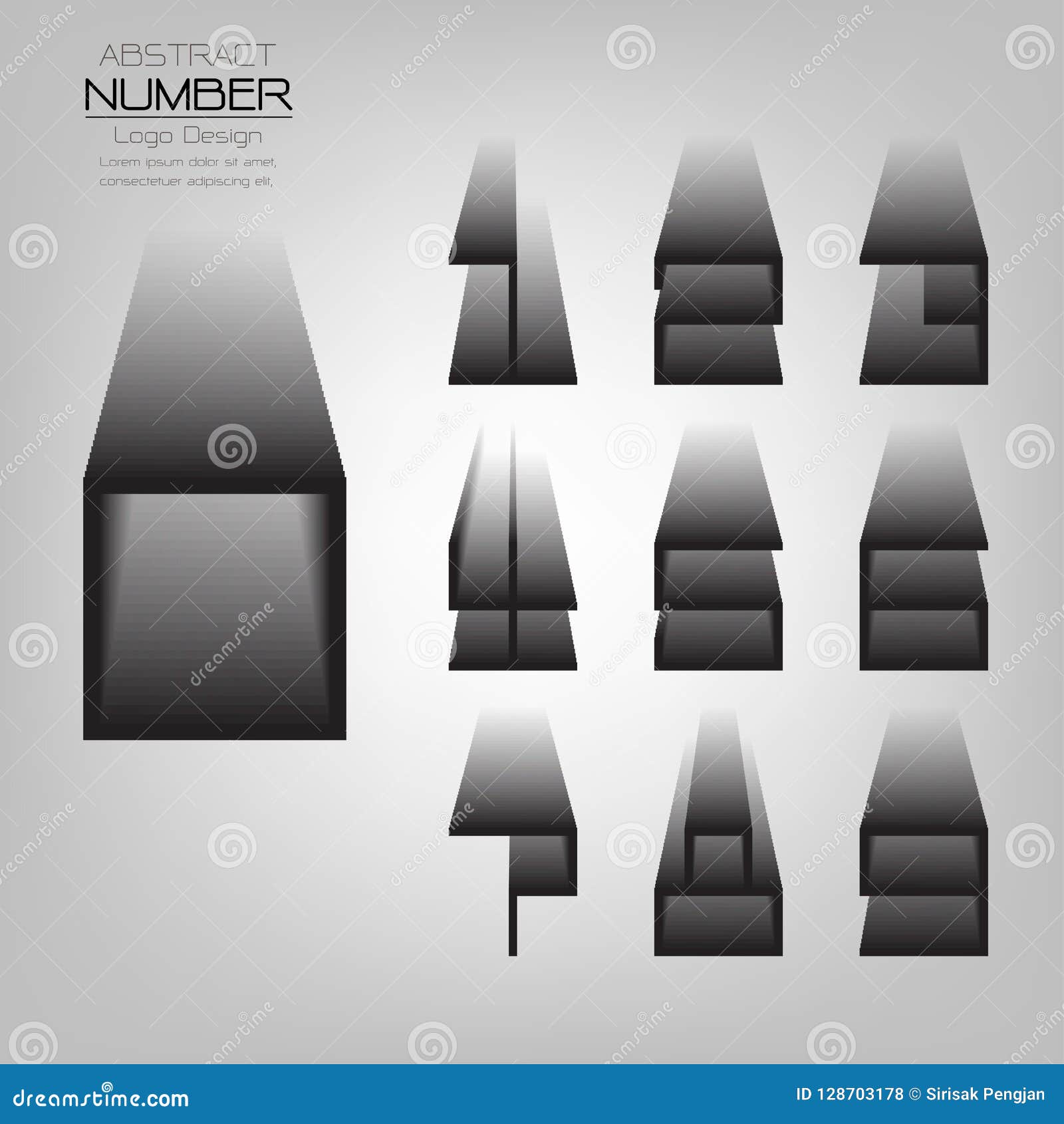 Abstract Set of Number Three Dimensional Gradient Shadow Stock ...