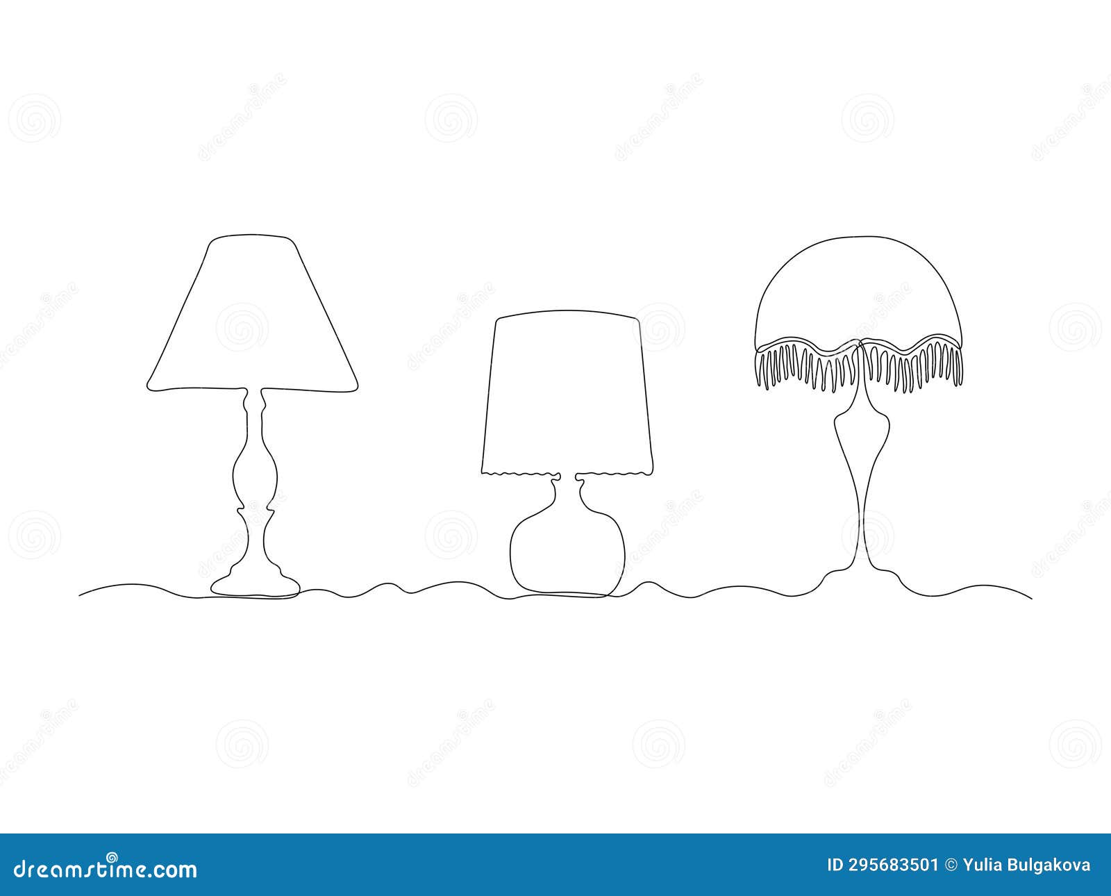 Abstract a Set of Three Table Lamps with Lampshade Continuous One Line ...