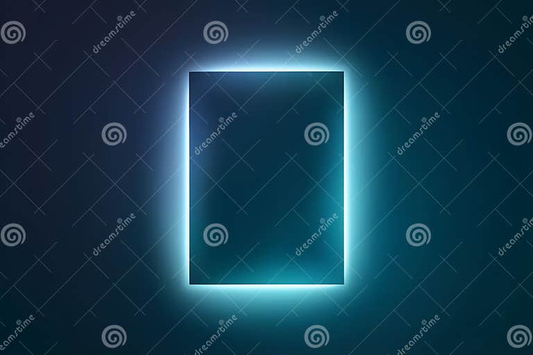 Abstract Setting with Glowing Rectangular Frame on Deep Blue Background ...