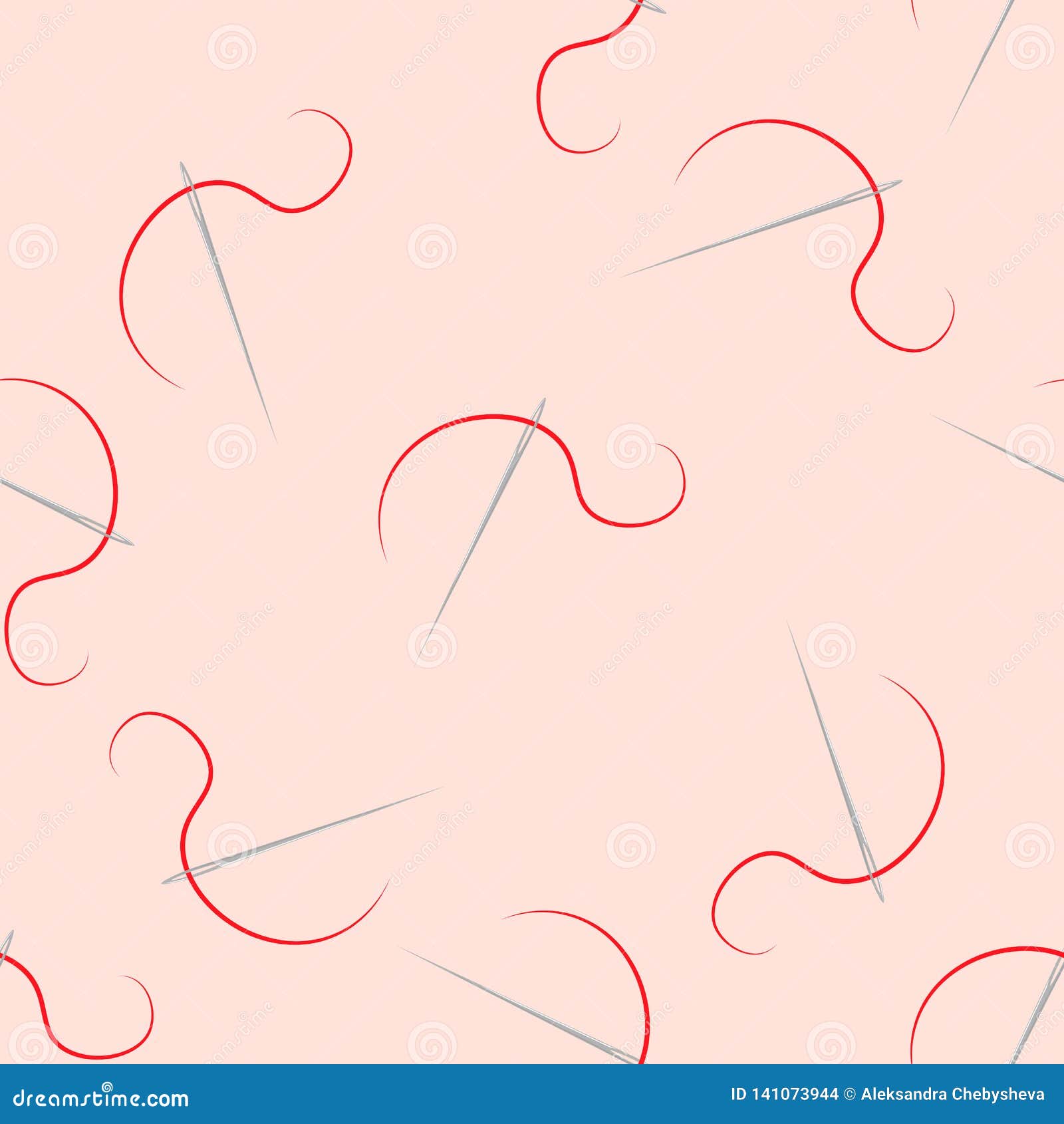 Abstract Sewing Items. Needle with Red Thread a Seamless Pattern Stock ...