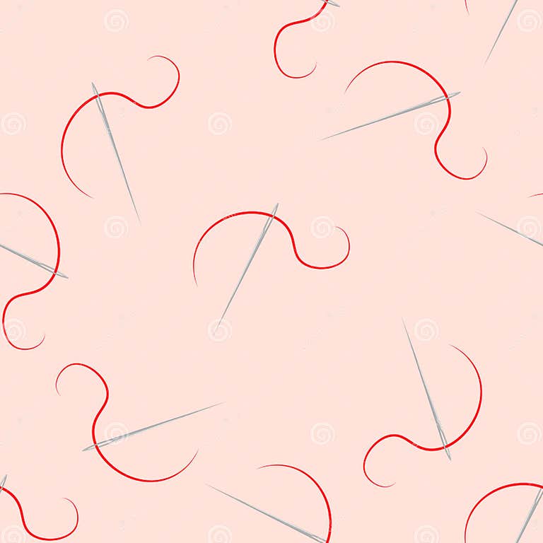 Abstract Sewing Items. Needle with Red Thread a Seamless Pattern Stock ...