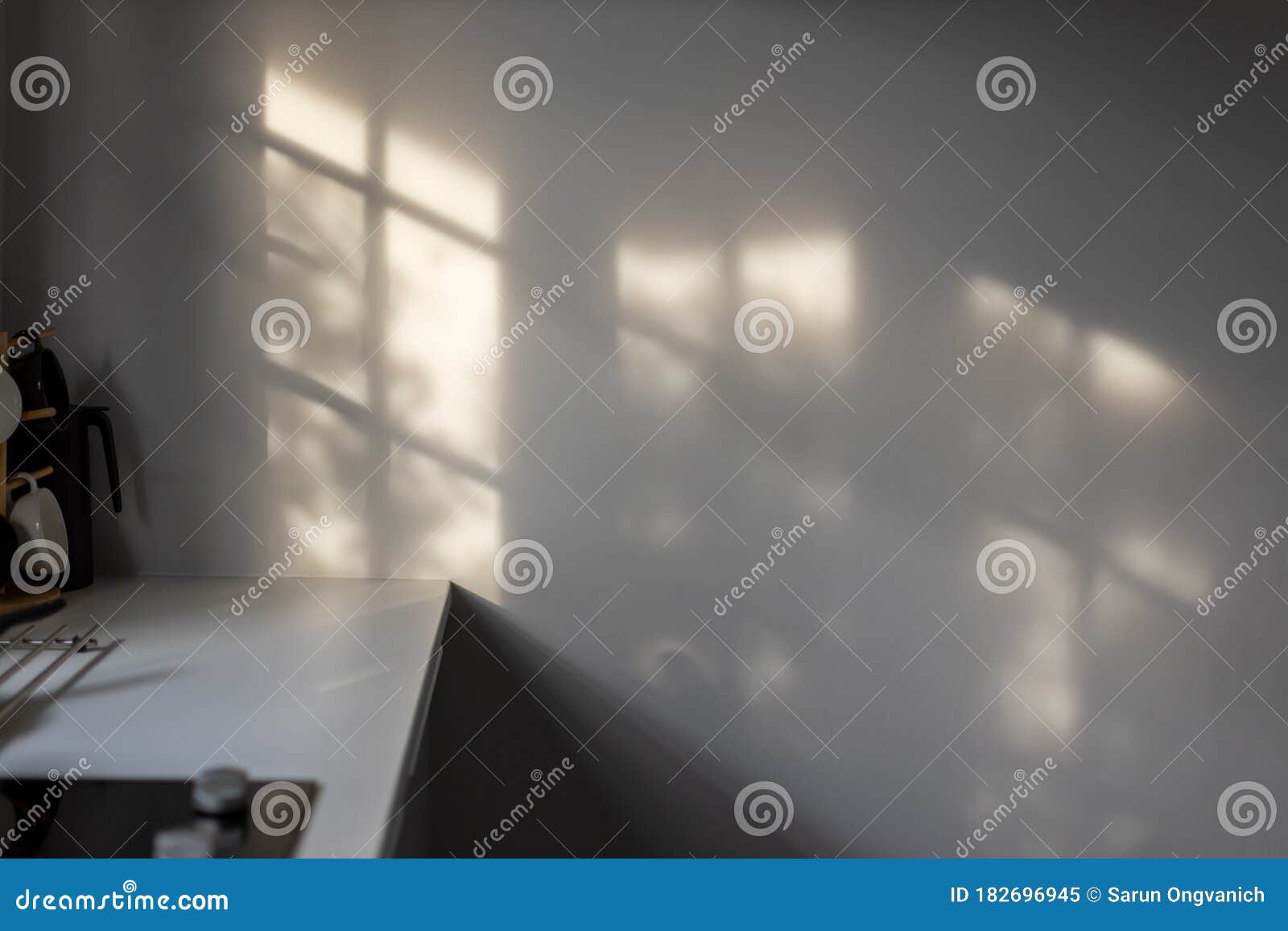 Abstract Shadow Background of Leaves and Window from Sunlight on White ...