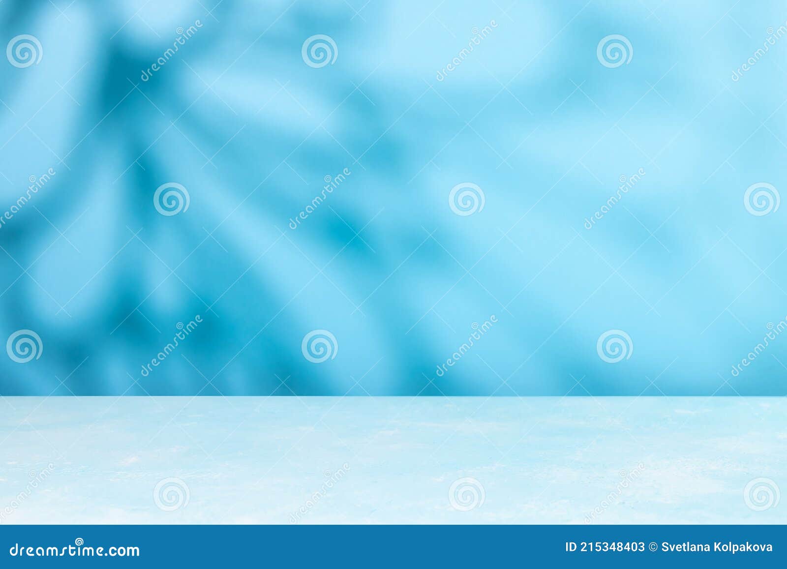 Abstract Shadow on Table Top and Blue Wall Background. Blurred Backdrop ...
