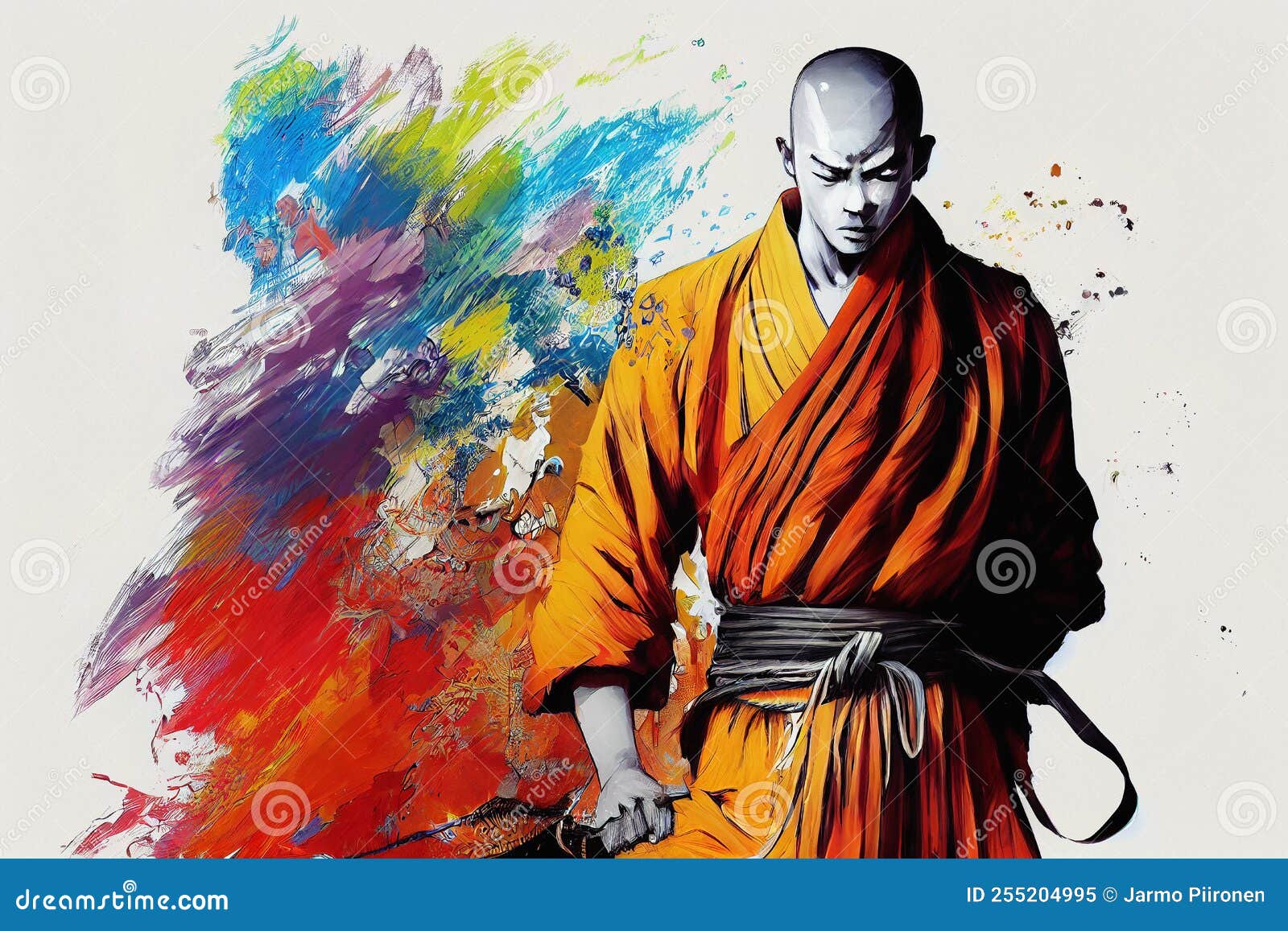Abstract Shaolin Monk Portrait with Colorful Paint Splash Background ... Abstract Shaolin Monk Portrait with Colorful Paint Splash Background ...