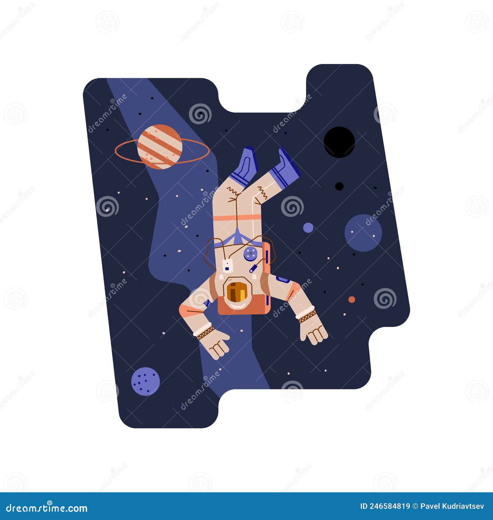 Abstract Shape Banner with Astronaut in Outer Space, Flat Vector ...