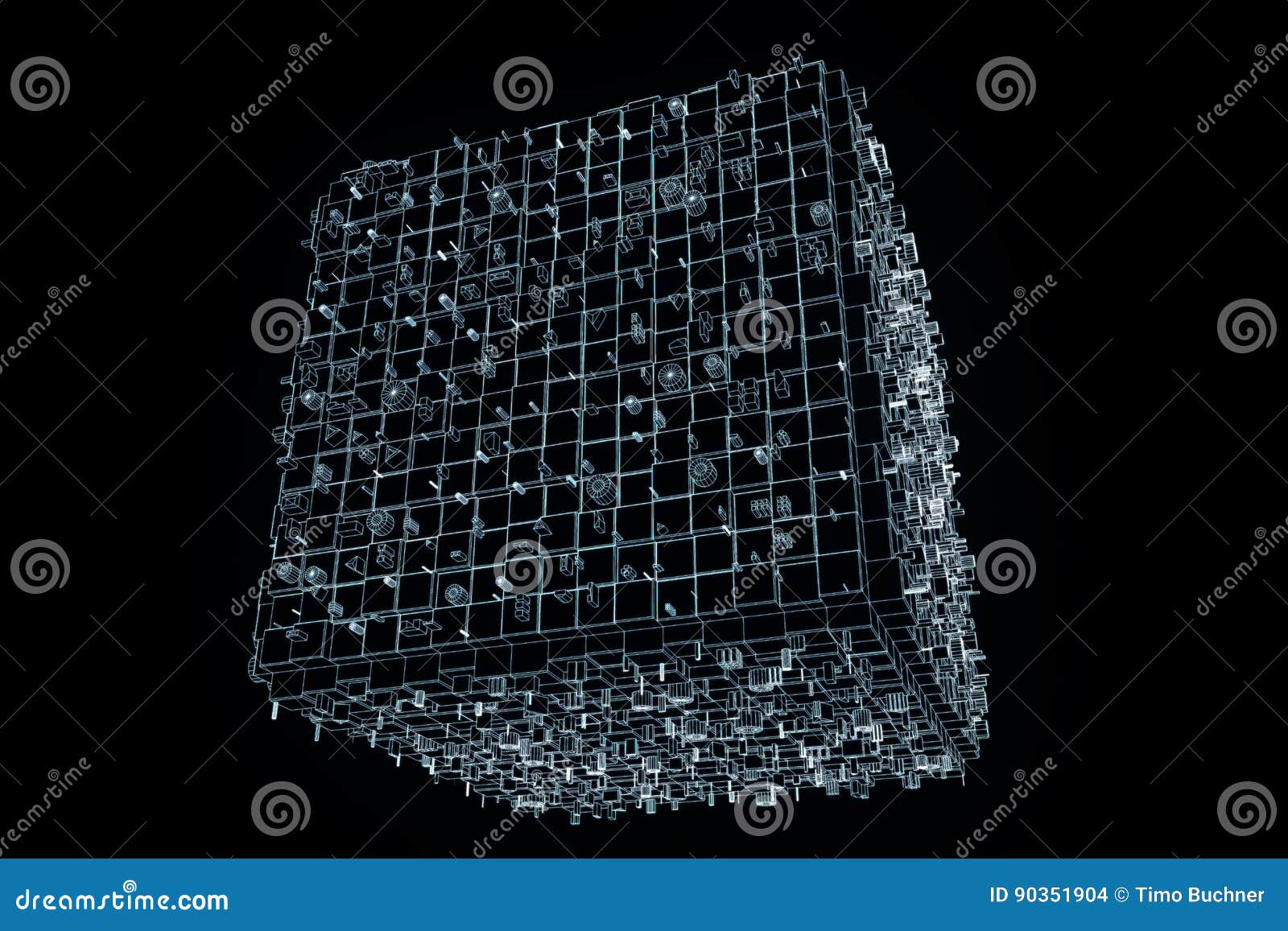 Abstract Shape Element in Wireframe Hologram Style. Nice 3D Rendering ...