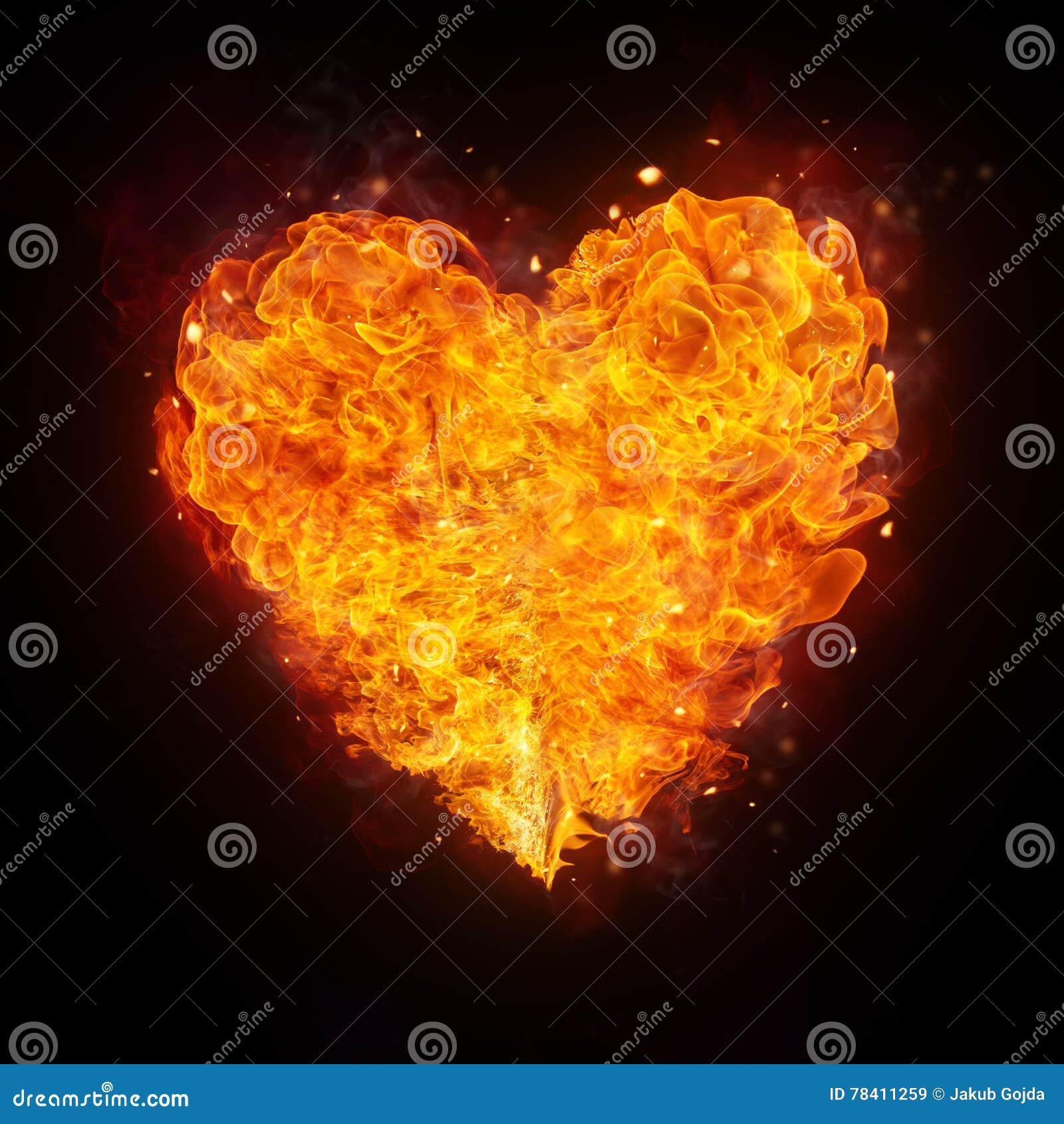 Abstract Shape of Fire Heart on Black Stock Illustration - Illustration ...