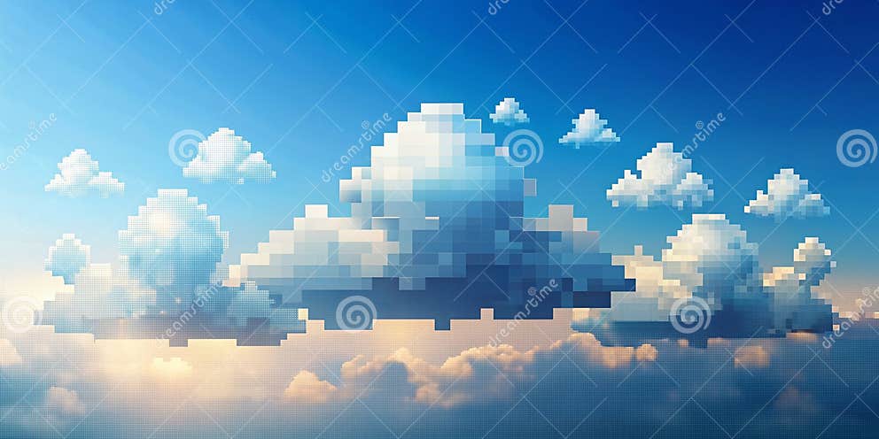 Abstract Shape of Pixel Clouds on Sky Background AI Generative Stock ...