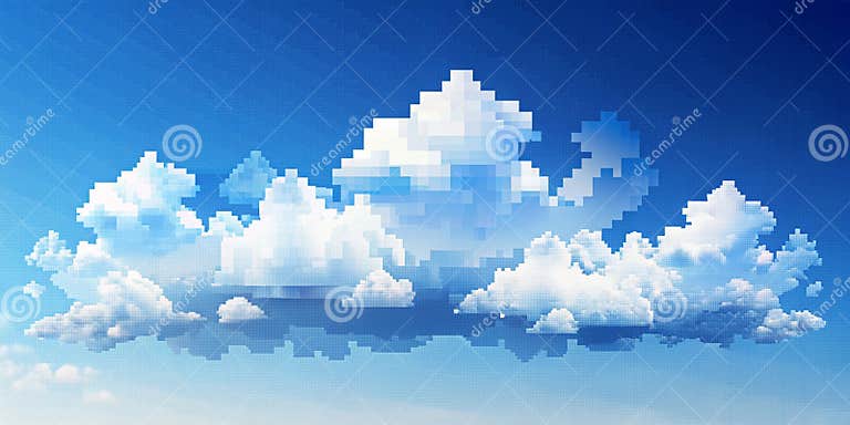 Abstract Shape of Pixel Clouds on Sky Background AI Generative Stock ...