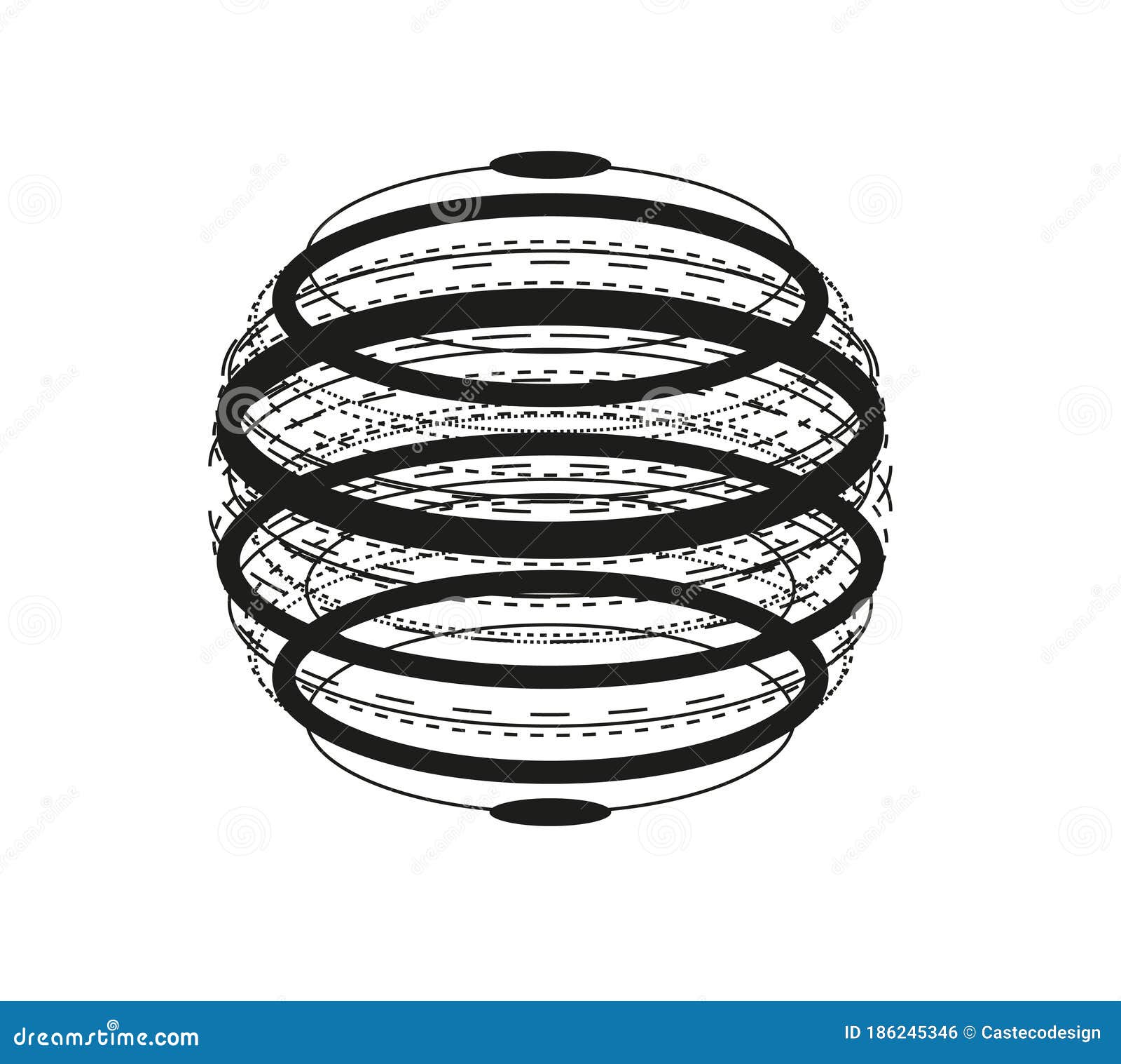 Abstract Shape Sphere with Dotted and Bold Lines. Black and White Stock ...