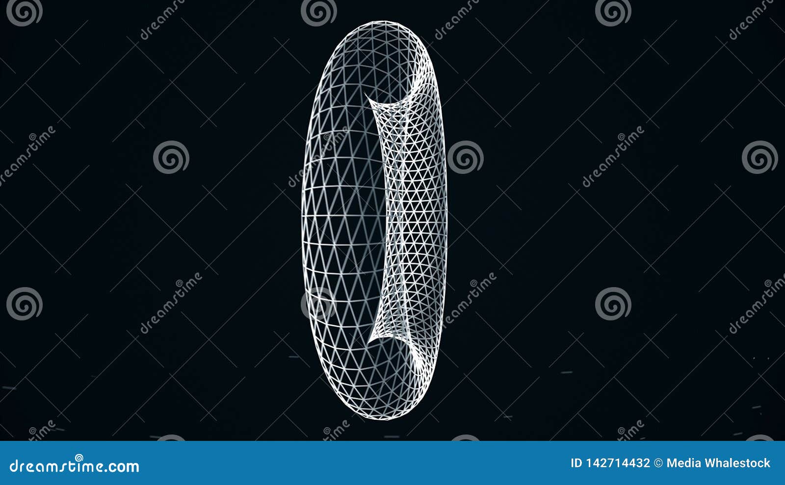 Abstract Shape, White Element in Wireframe Hologram Style Rotating on ...