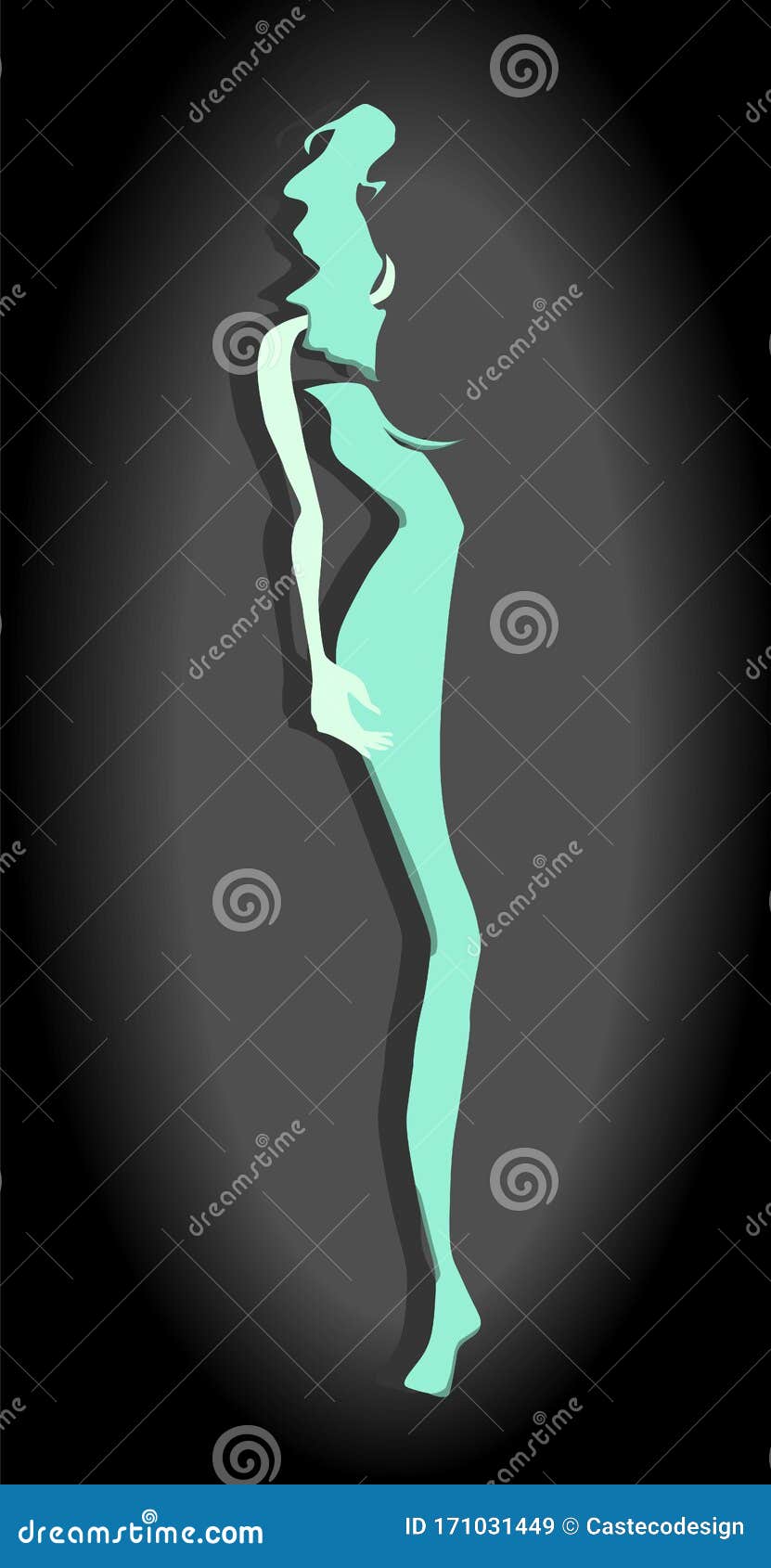 Abstract Shaped Silhouette of a Turquoise Woman. Black Gradient ...