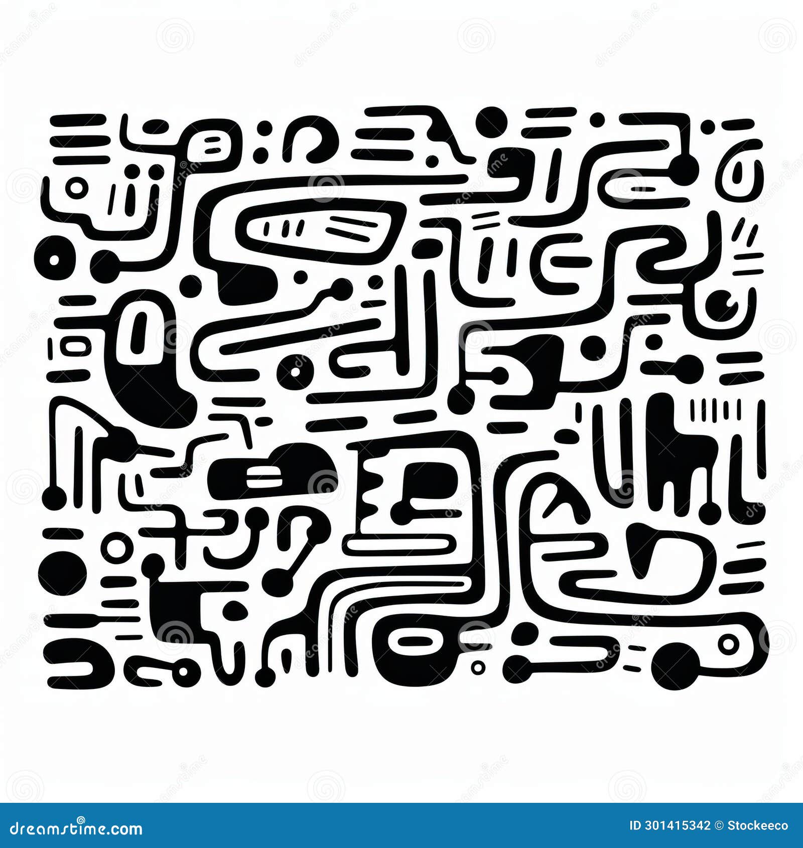 Abstract Black and White Drawing of Squiggly Line Style Shapes Stock ...