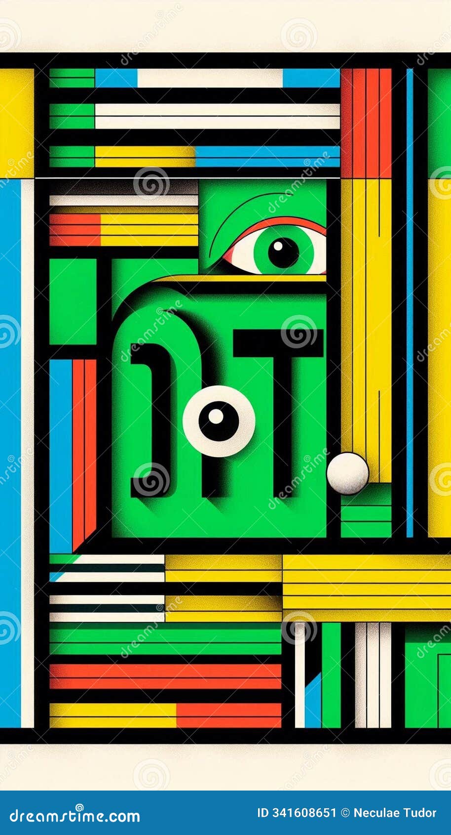 Abstract Shapes and Forms Artistic Poster on a Green Background ...