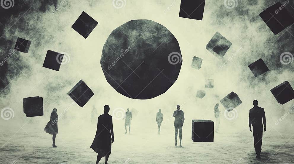 Abstract Shapes Integrated into a Concrete Geometric Framework Stock ...