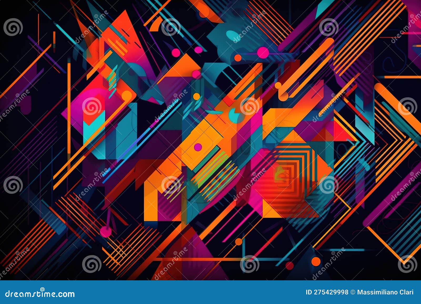Abstract Shapes and Patterns in Fluorescent Colors. the Shapes are Bold ...