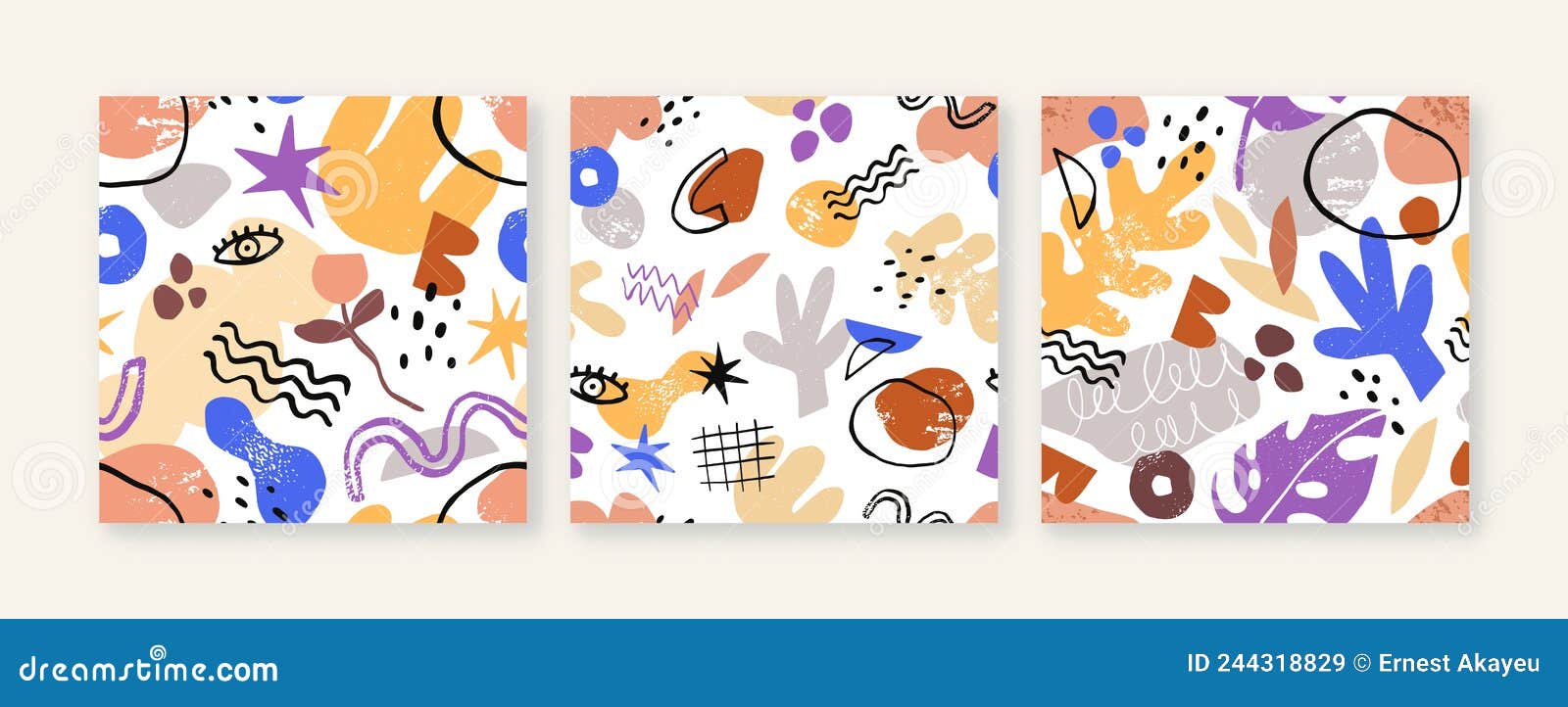 Abstract Shapes Patterns Set. Seamless Doodle Textures with Repeating ...